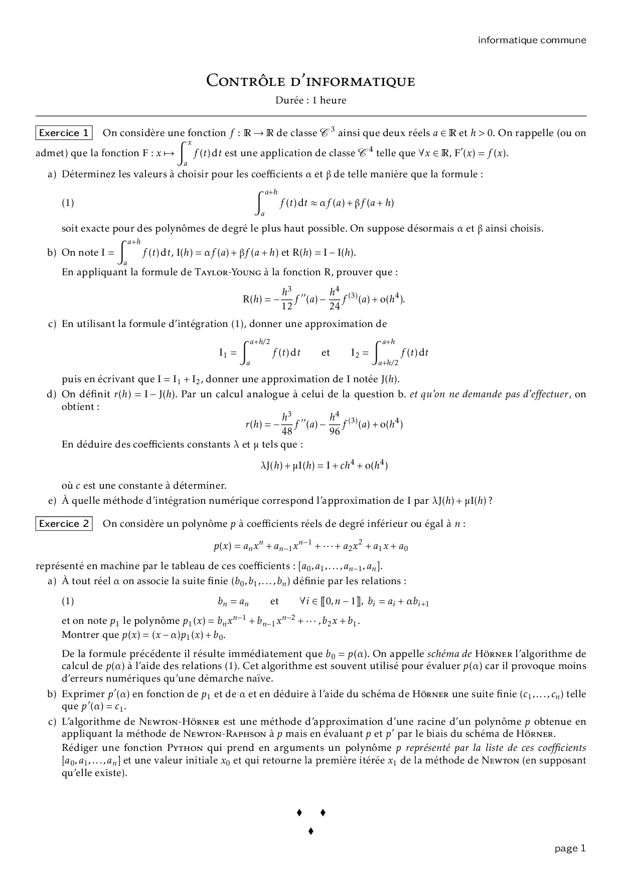Devoir 15 : Analyse numérique : Épreuve - AlloSchool
