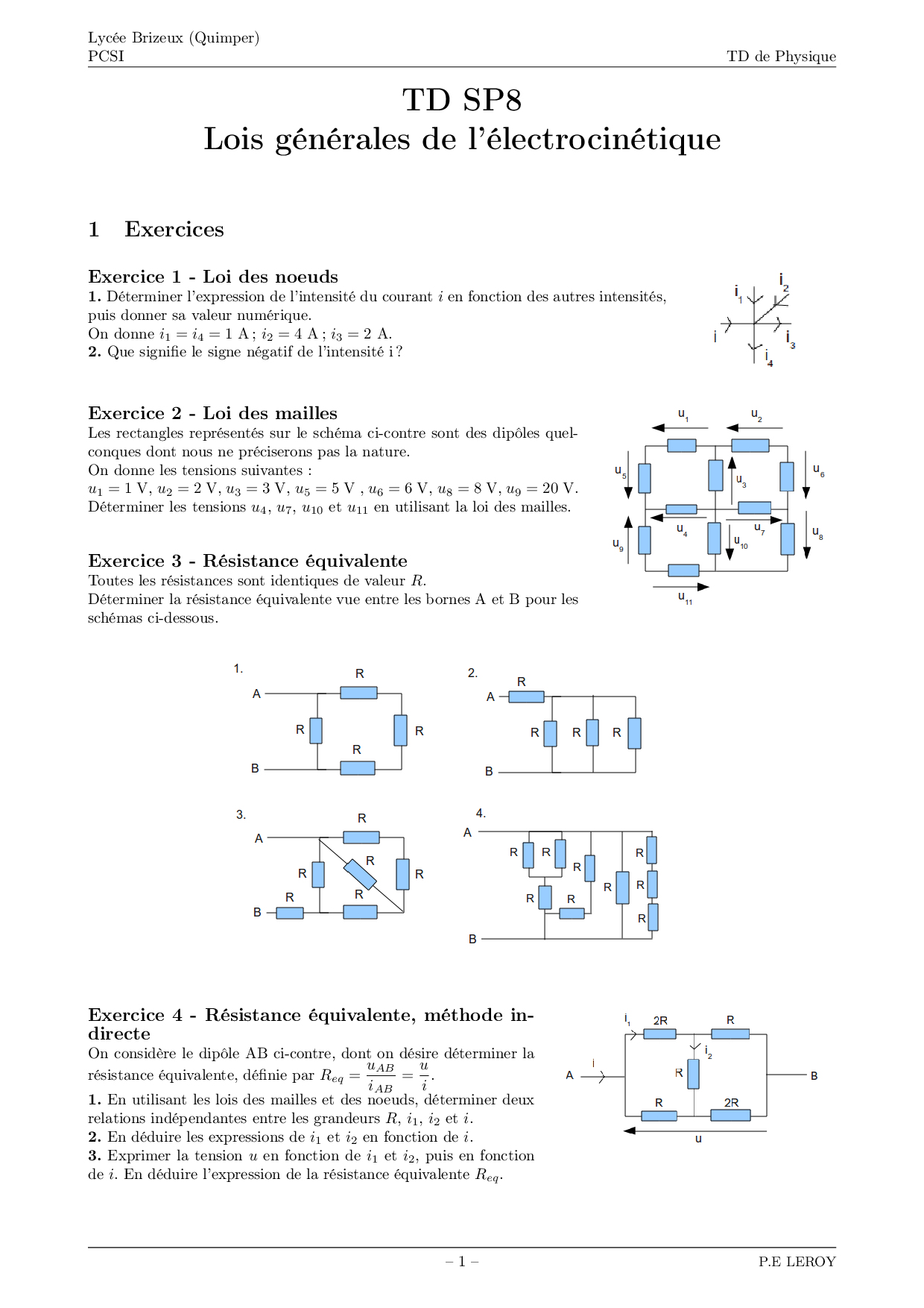 TD SP8 - Lois générales de l'électrocinétique - AlloSchool