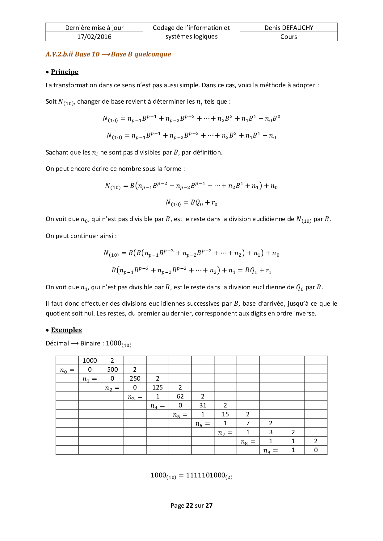 Cours complet : Logique combinatoire (Codage de l’information et ...
