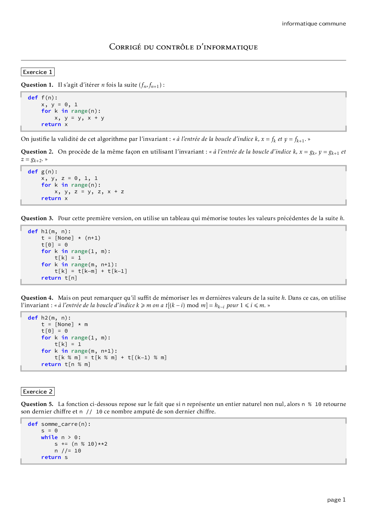 Devoir 5 : Algorithmique : Corrigé - AlloSchool