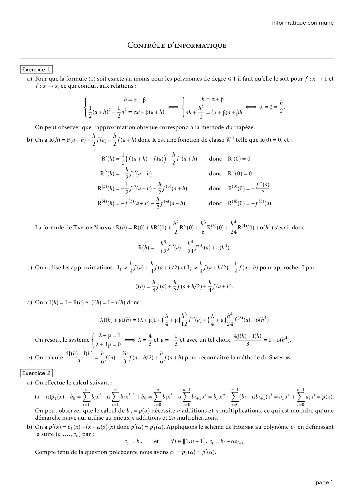 Devoir 15 : Analyse numérique : Corrigé - AlloSchool