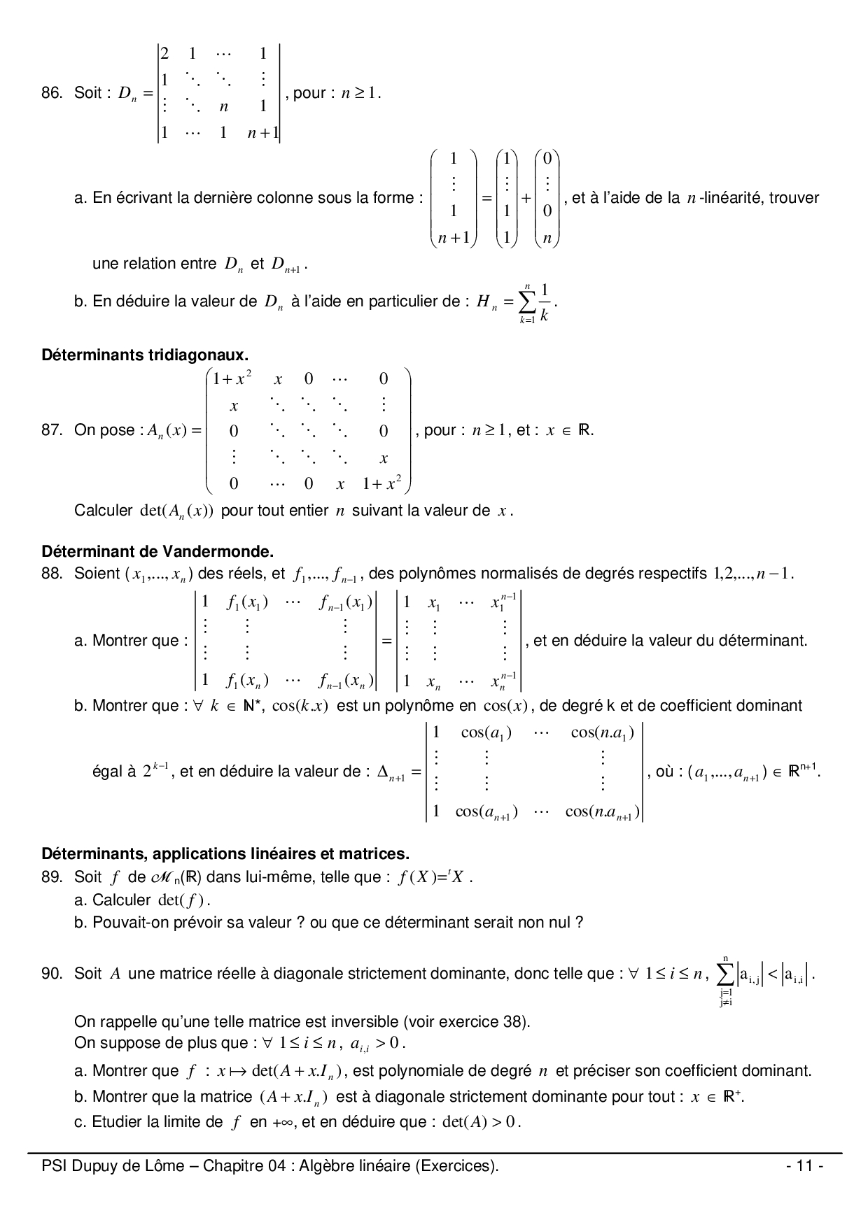 Algèbre linéaire : Exercices (3 niveaux) - AlloSchool