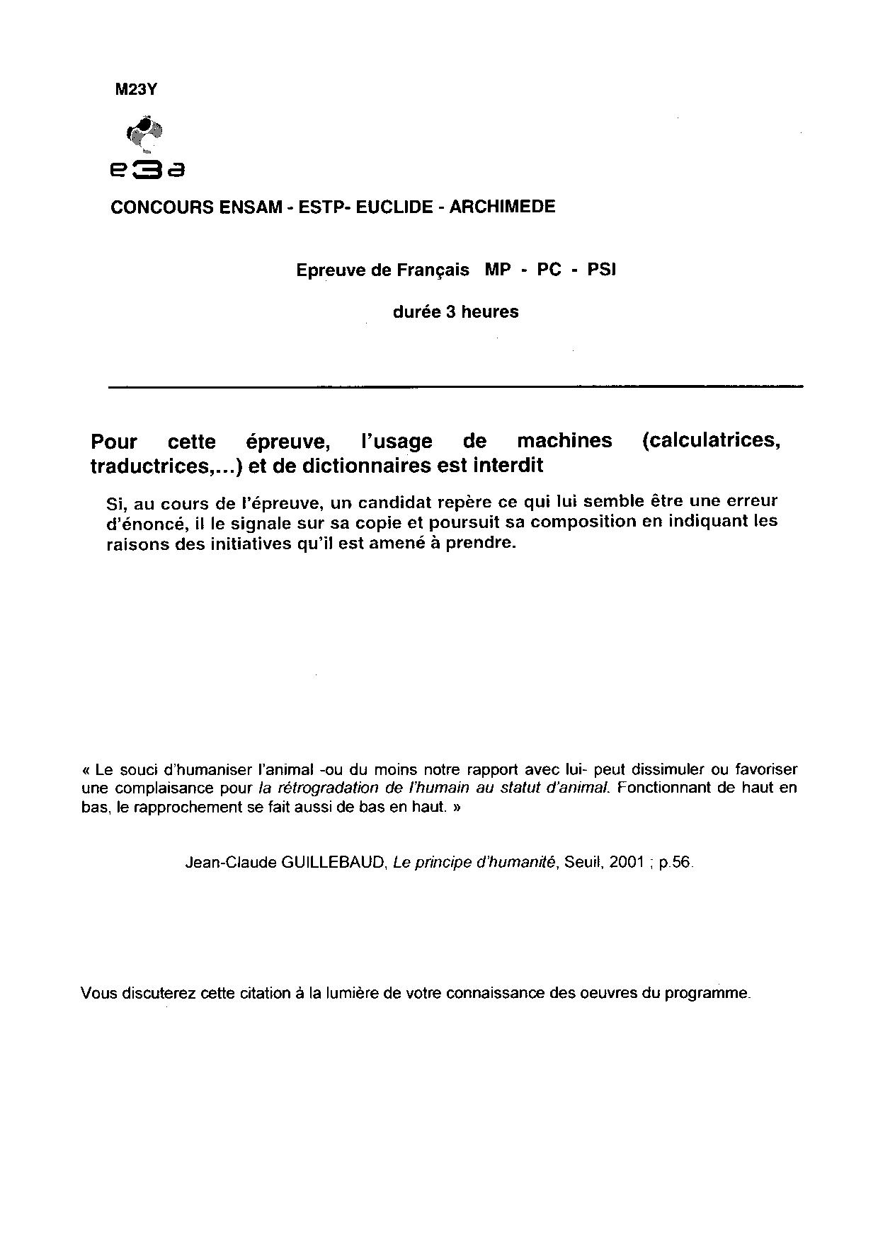 E3A 2005 Français - AlloSchool