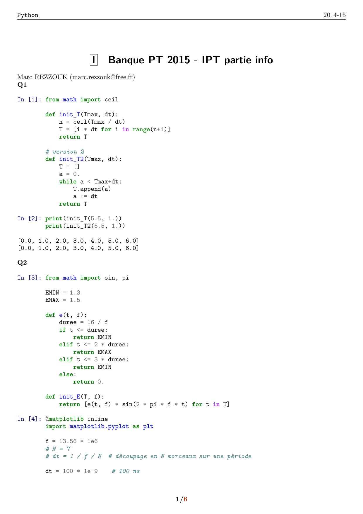 Banque PT 2015 Informatique et Modélisation - Corrigé - AlloSchool