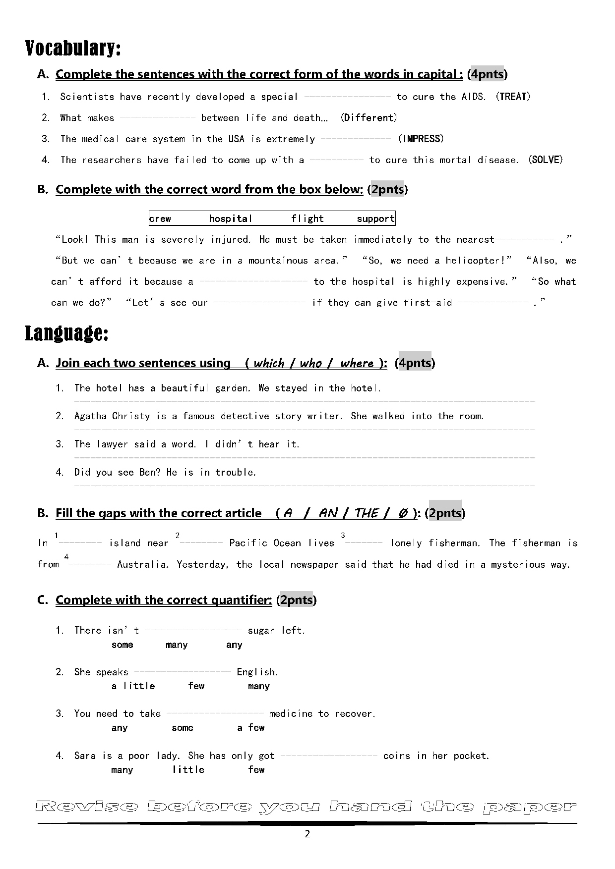 Test 2 Model 9 - English 3AC First term - AlloSchool