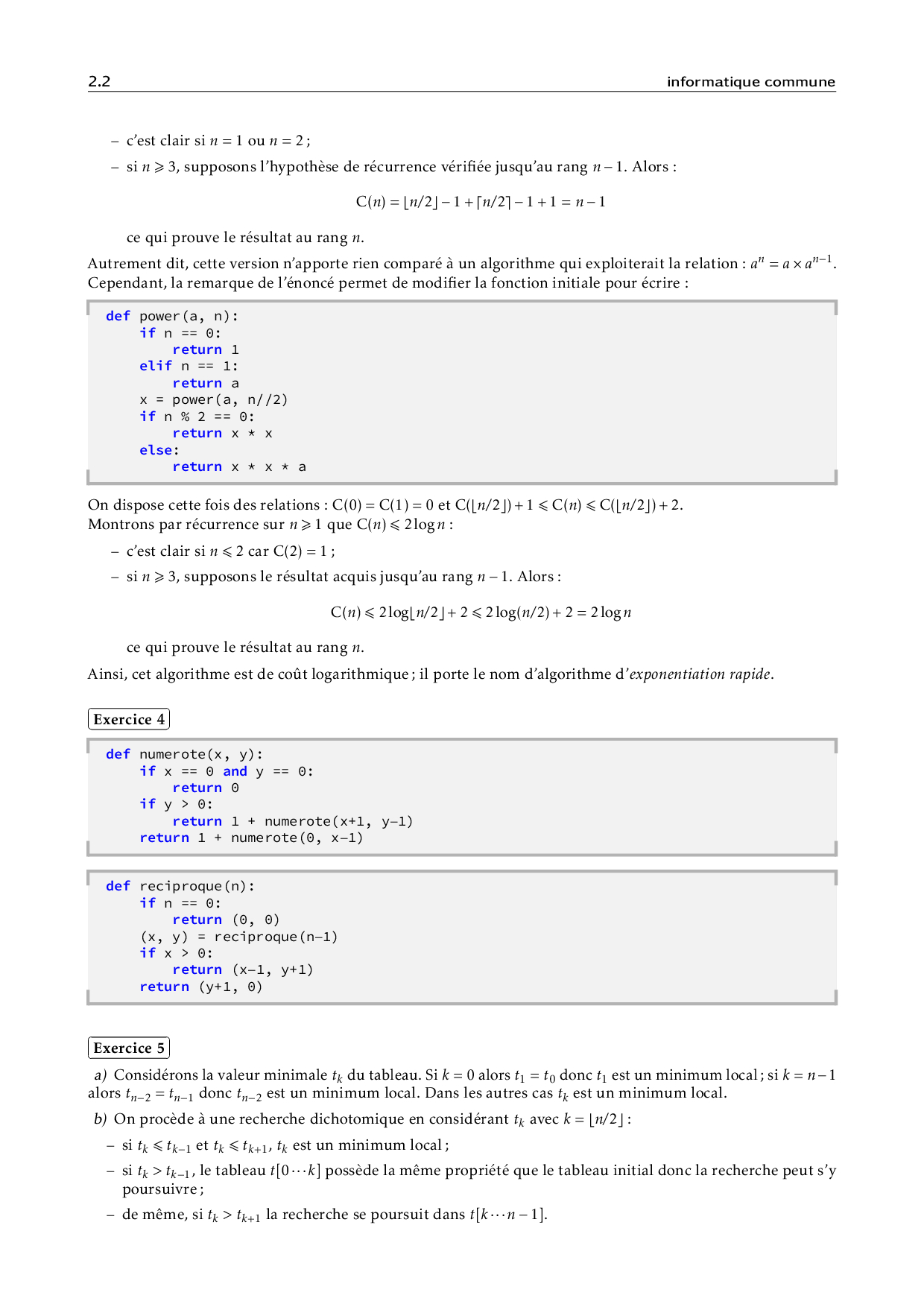 Programmation récursive - Corrigé des exercices - AlloSchool