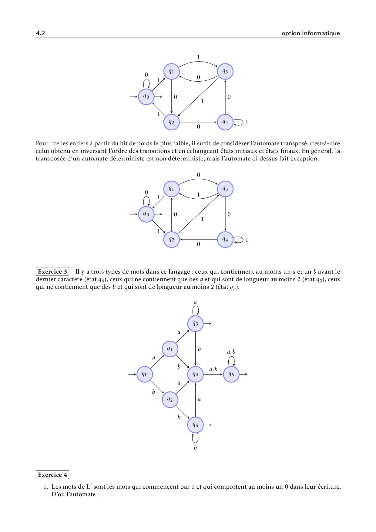 Automates - Corrigé des exercices - AlloSchool