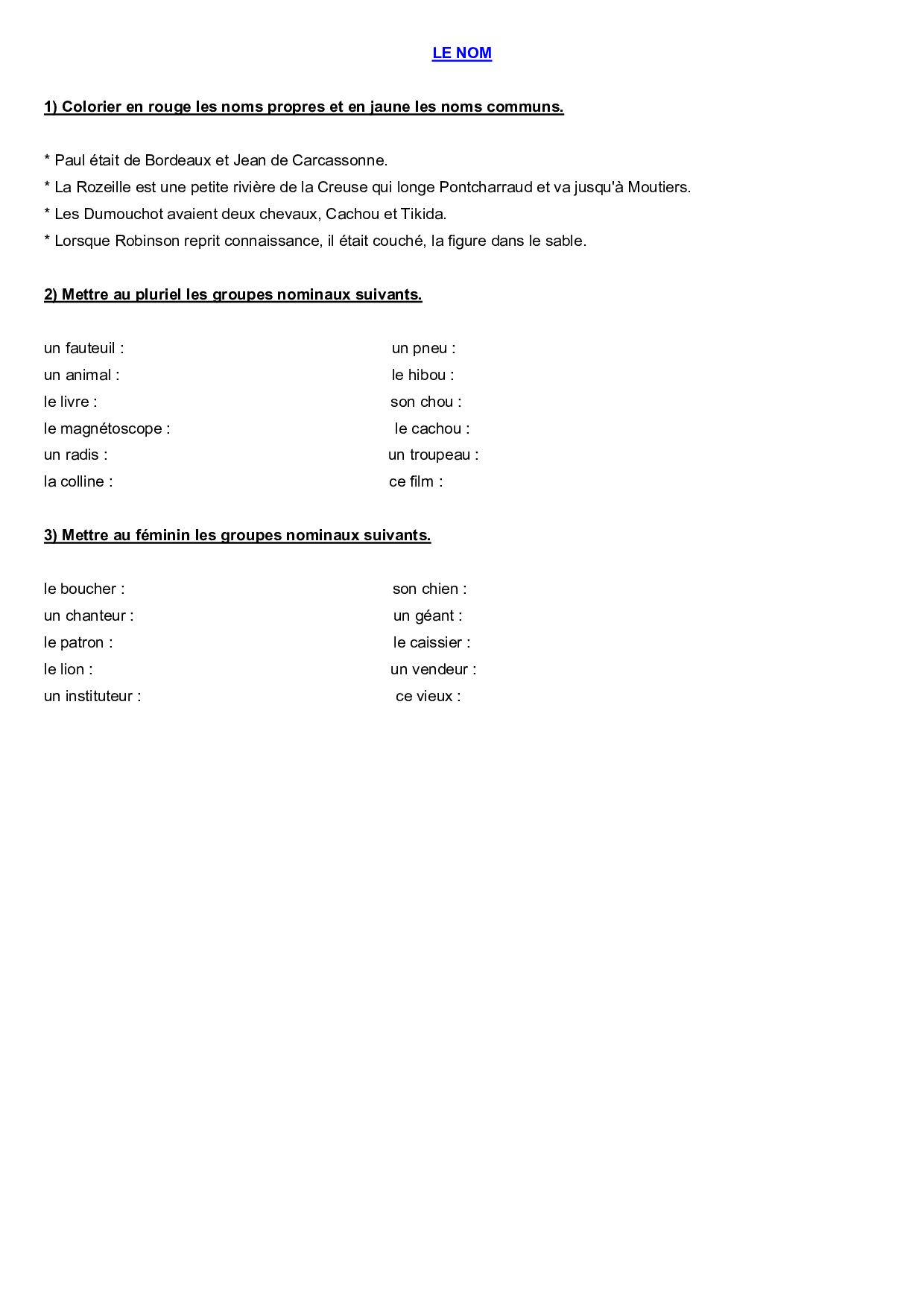 Le nom - exercices 1 - AlloSchool
