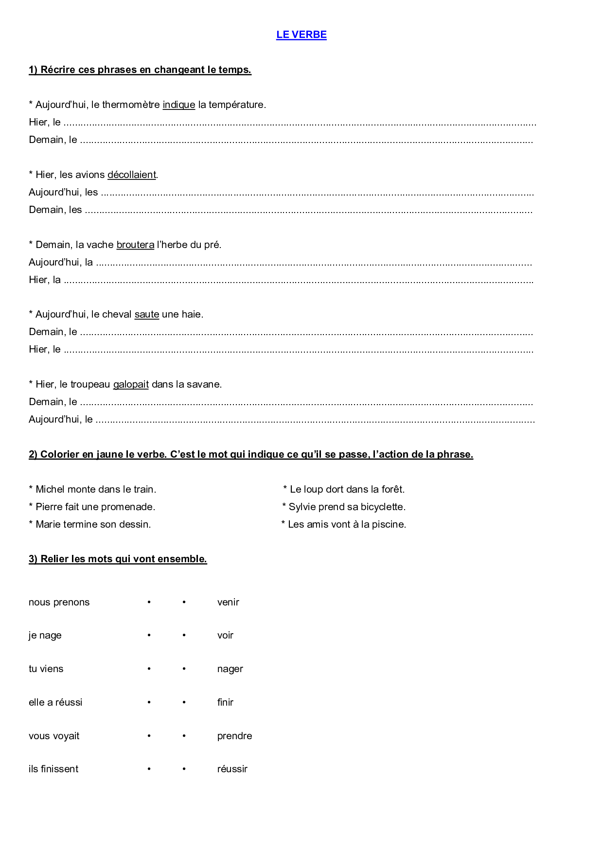 Le verbe - exercices 3 - AlloSchool