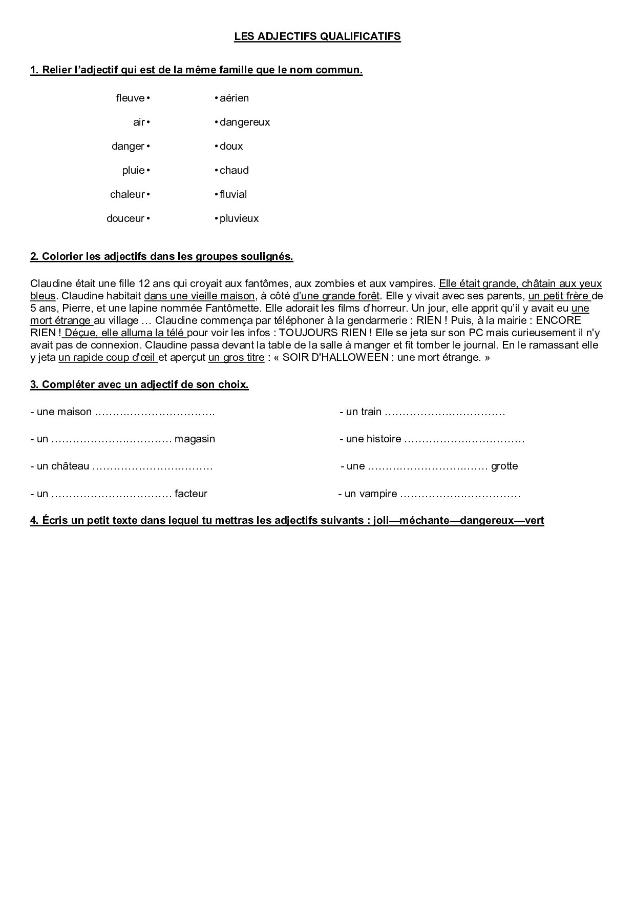 Les adjectifs qualificatifs - exercices 2 - AlloSchool