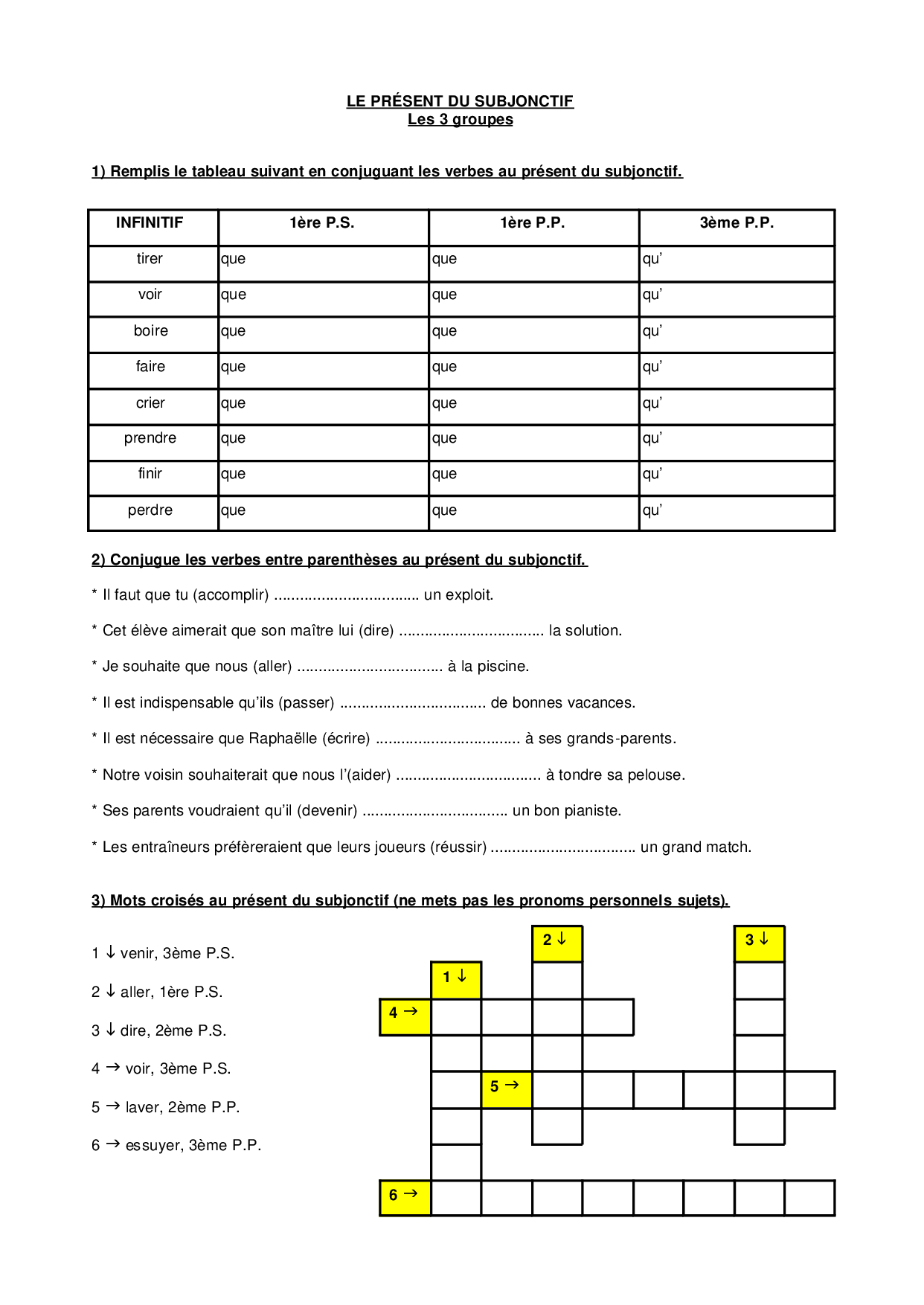 Exercices Sur Le Subjonctif Présent Et Passé - Communauté MCMS Exercices Sur Le Subjonctif Présent Et Passé - Communauté MCMS
