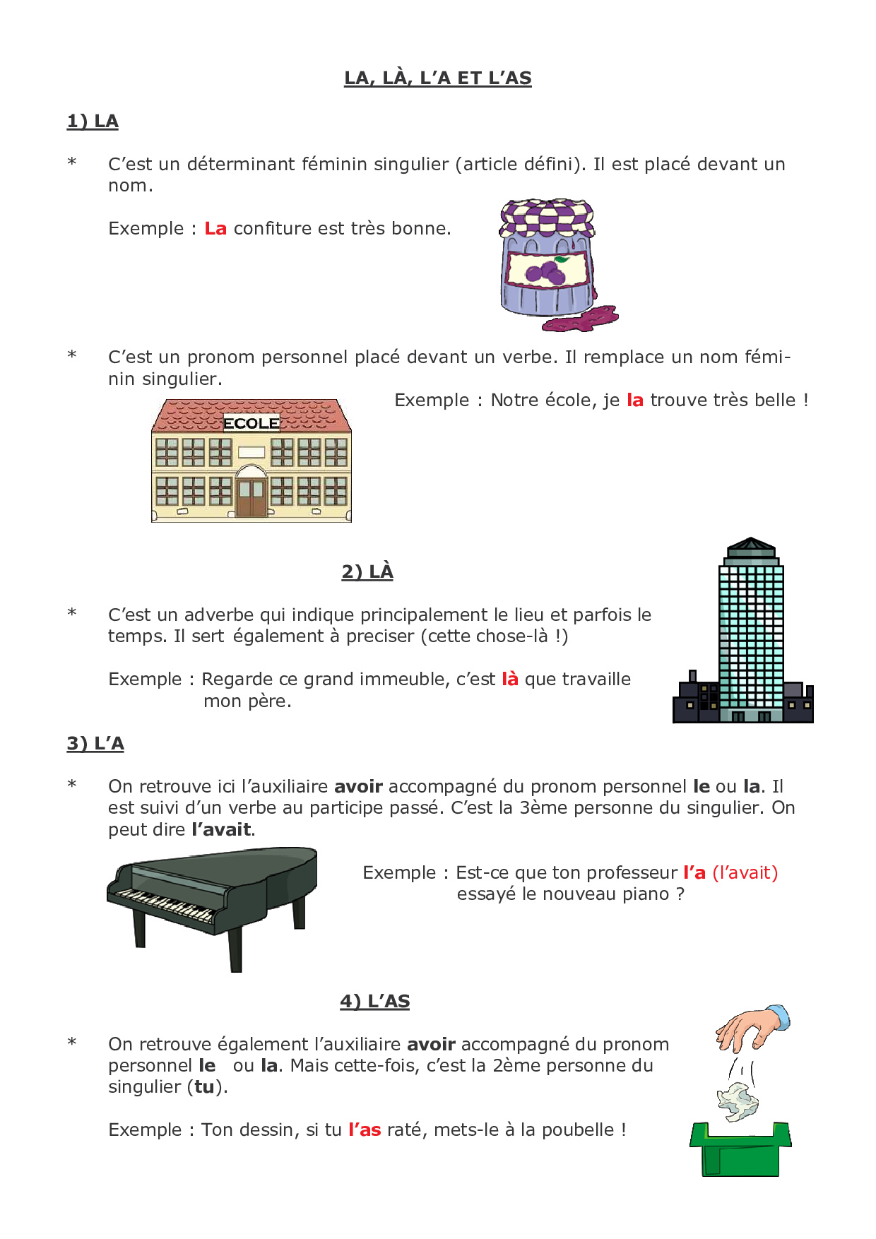 La - là - l'a - l'as - AlloSchool