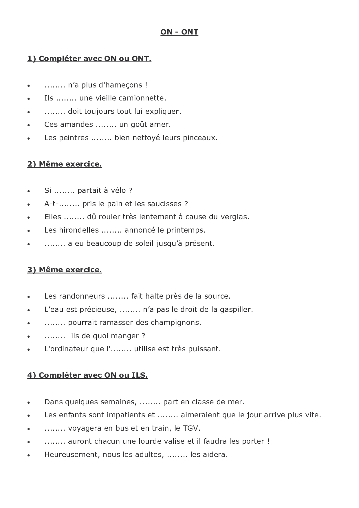 On , ont - exercices 2 - AlloSchool