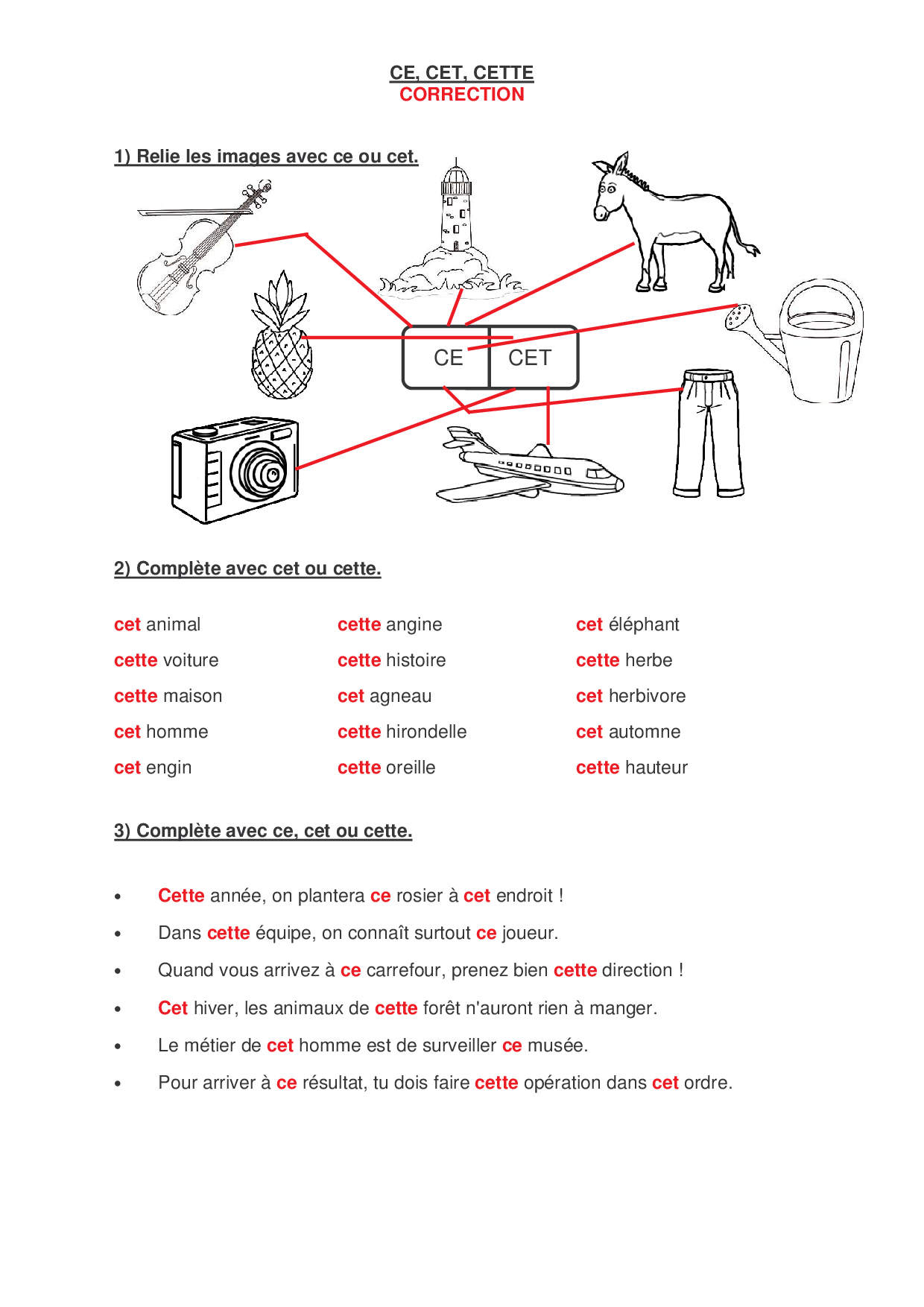 Ce Cet Cette Exercices AlloSchool