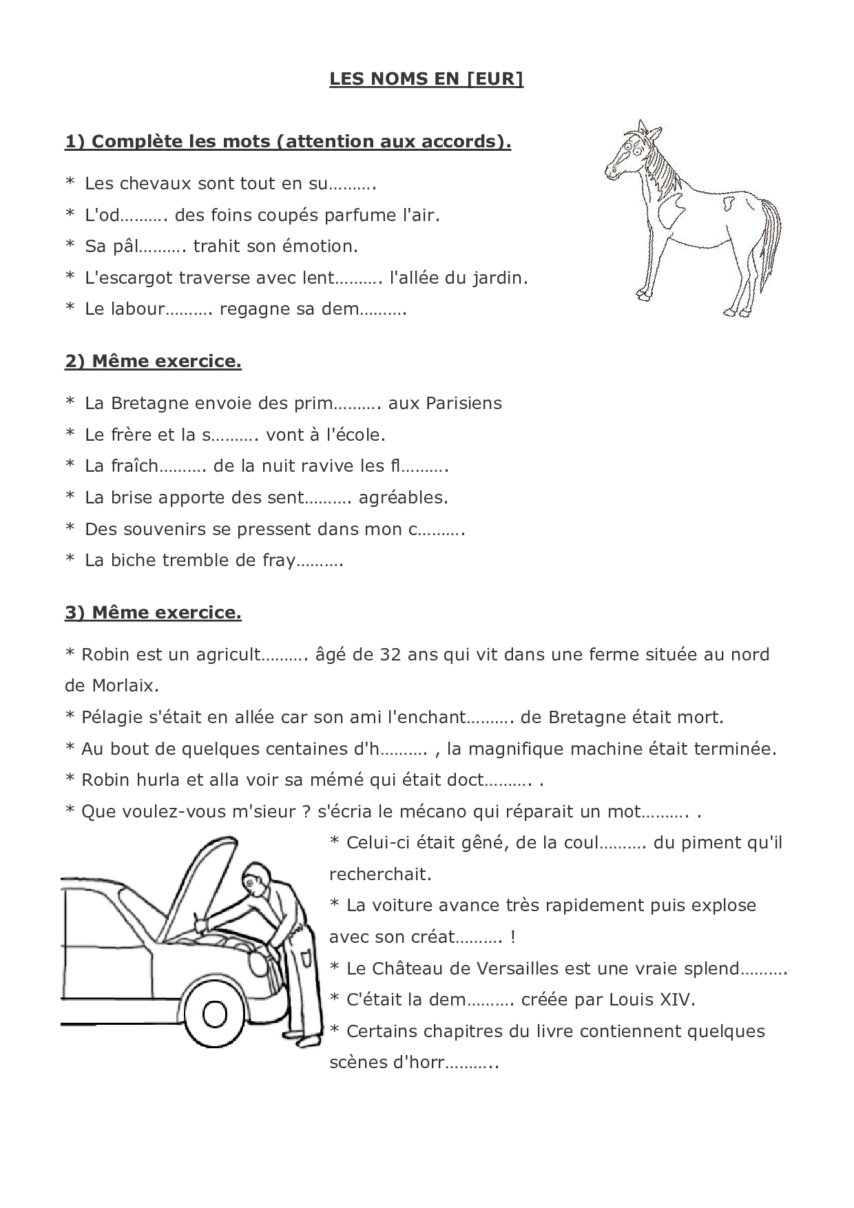 Les Noms En eur Exercices 1 AlloSchool