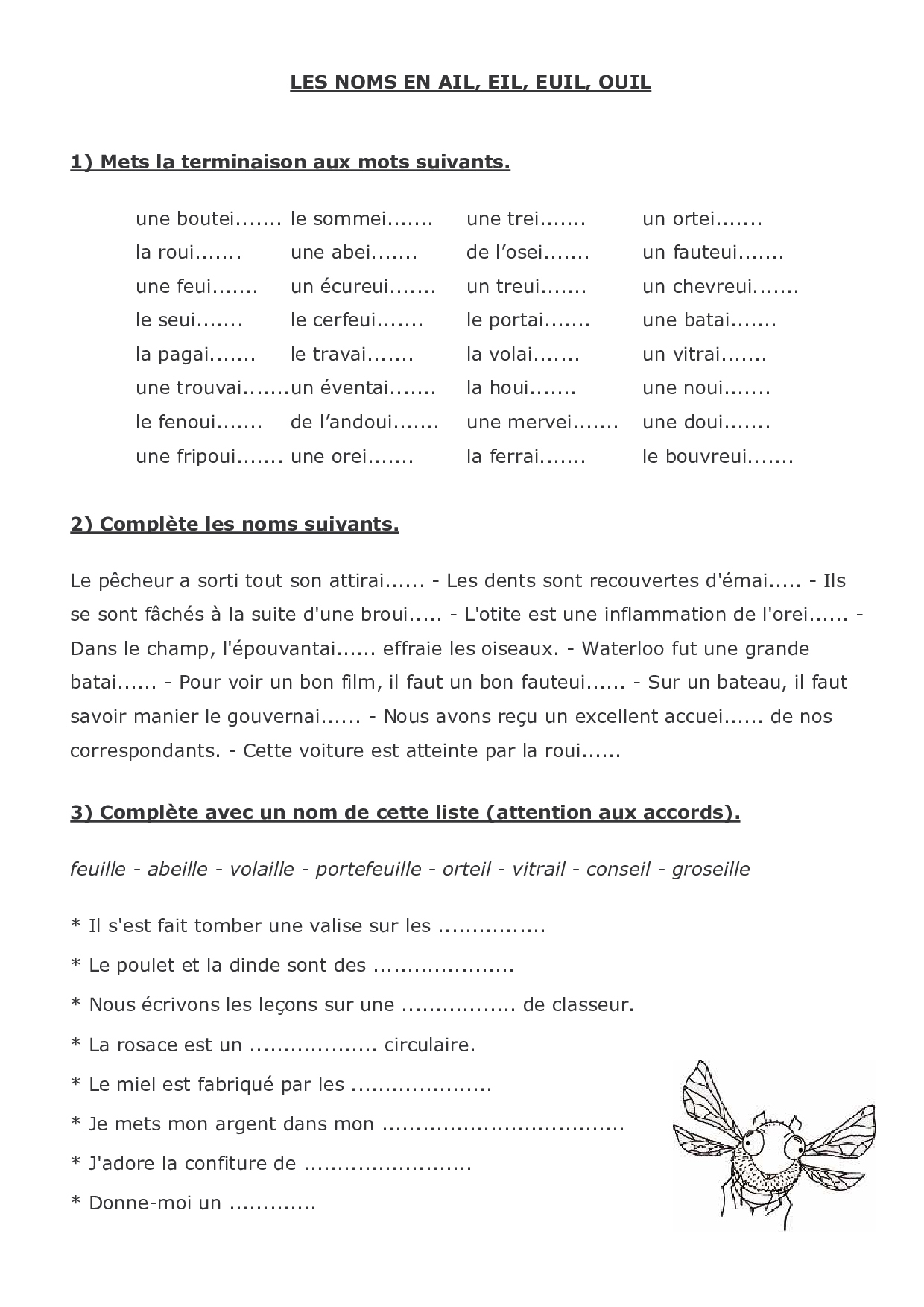 Les noms en ail, eil, euil, ouil - exercices 2 - AlloSchool