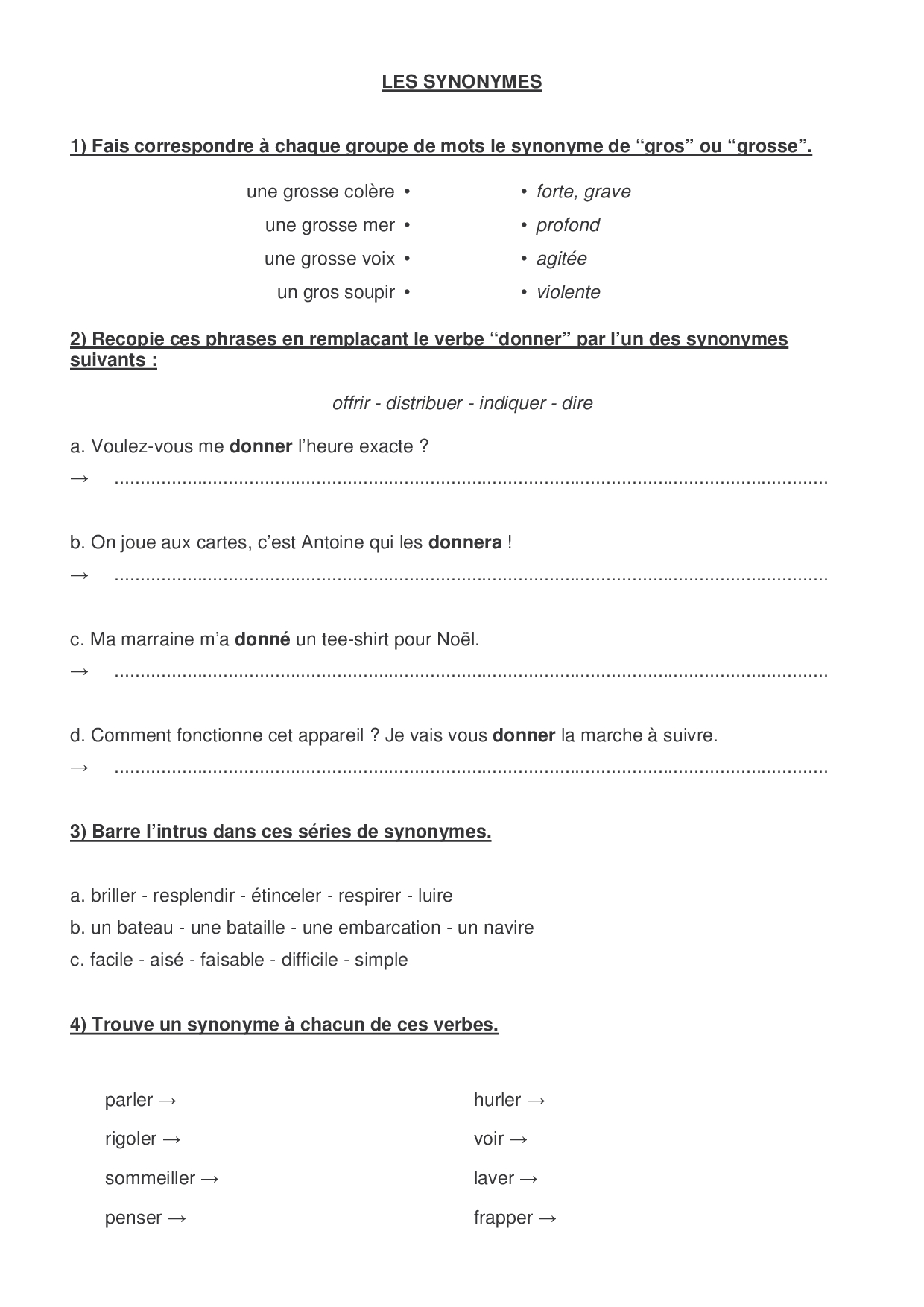 Les synonymes - exercices 2 - AlloSchool