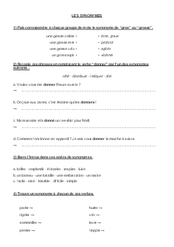 Les synonymes - exercices 2 - AlloSchool
