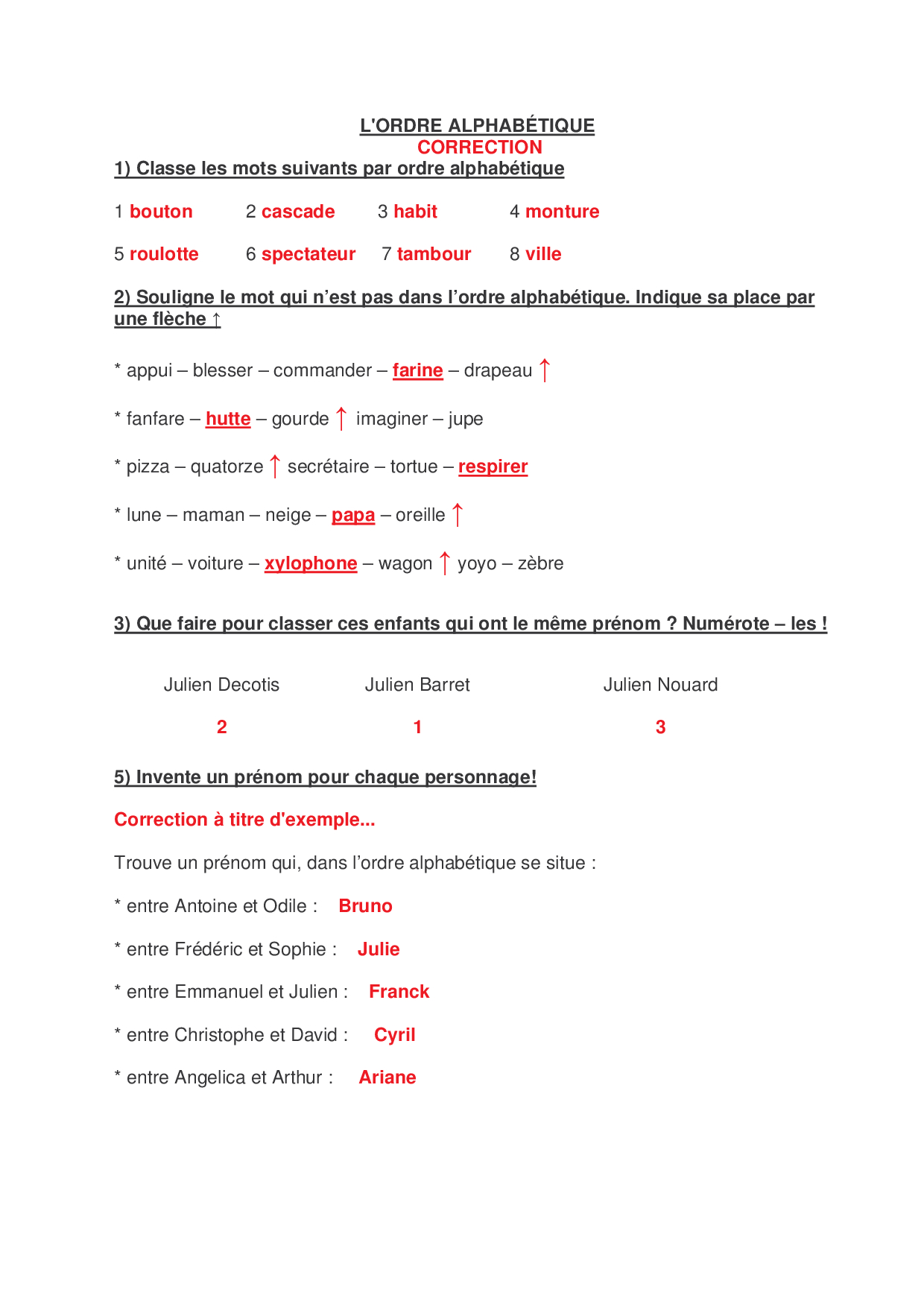 L'ordre alphabétique - exercices 3 - AlloSchool