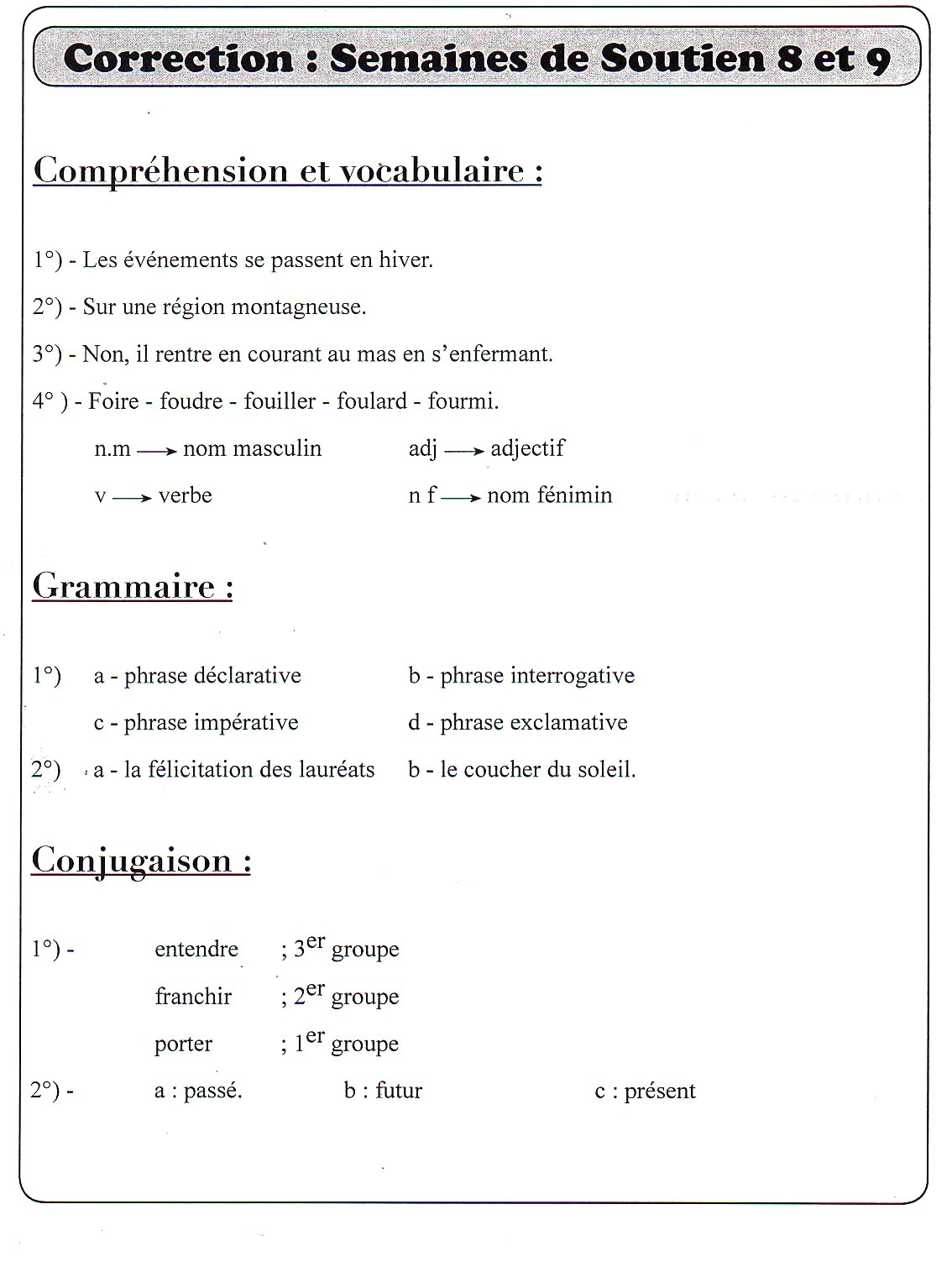 Evaluation 3 (Français 5ème Primaire) - Corrigé - AlloSchool