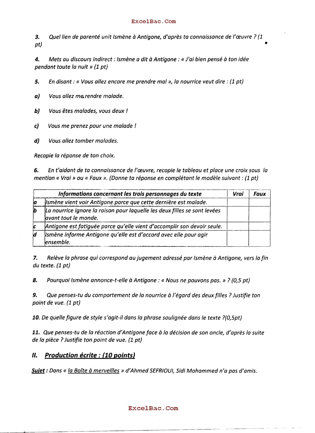 Français 1 Bac - Examen blanc 10 - AlloSchool