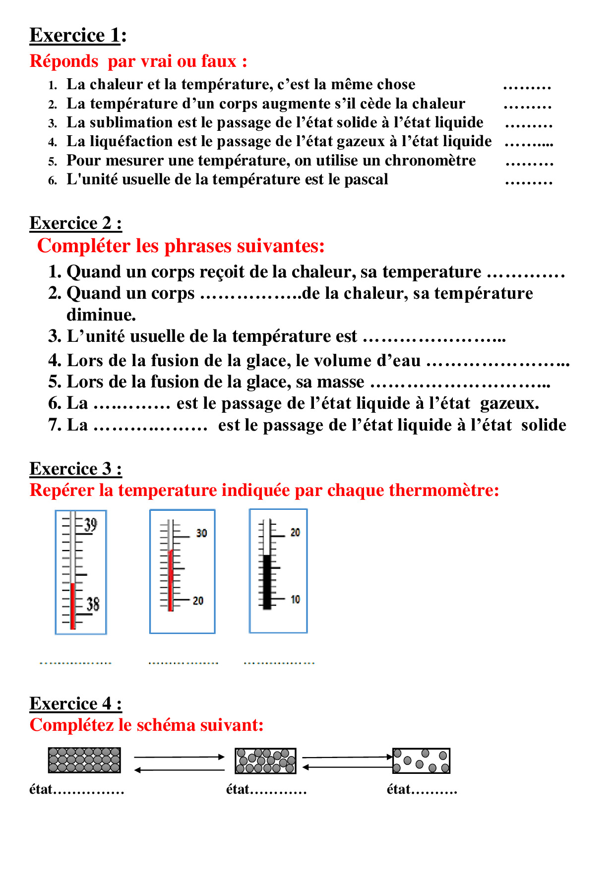 La chaleur et les changements d'état physique de la matière - Exercices non corrigés 2 - AlloSchool