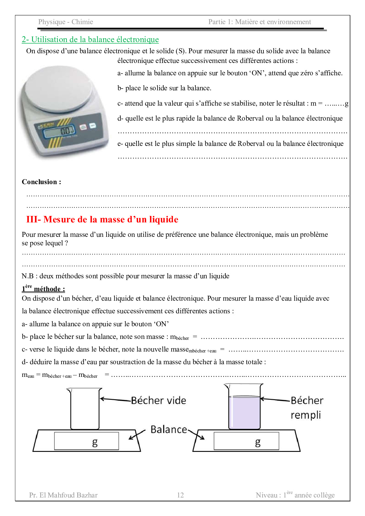 Mesure de la masse des solides et des liquides - Activités 1 - AlloSchool