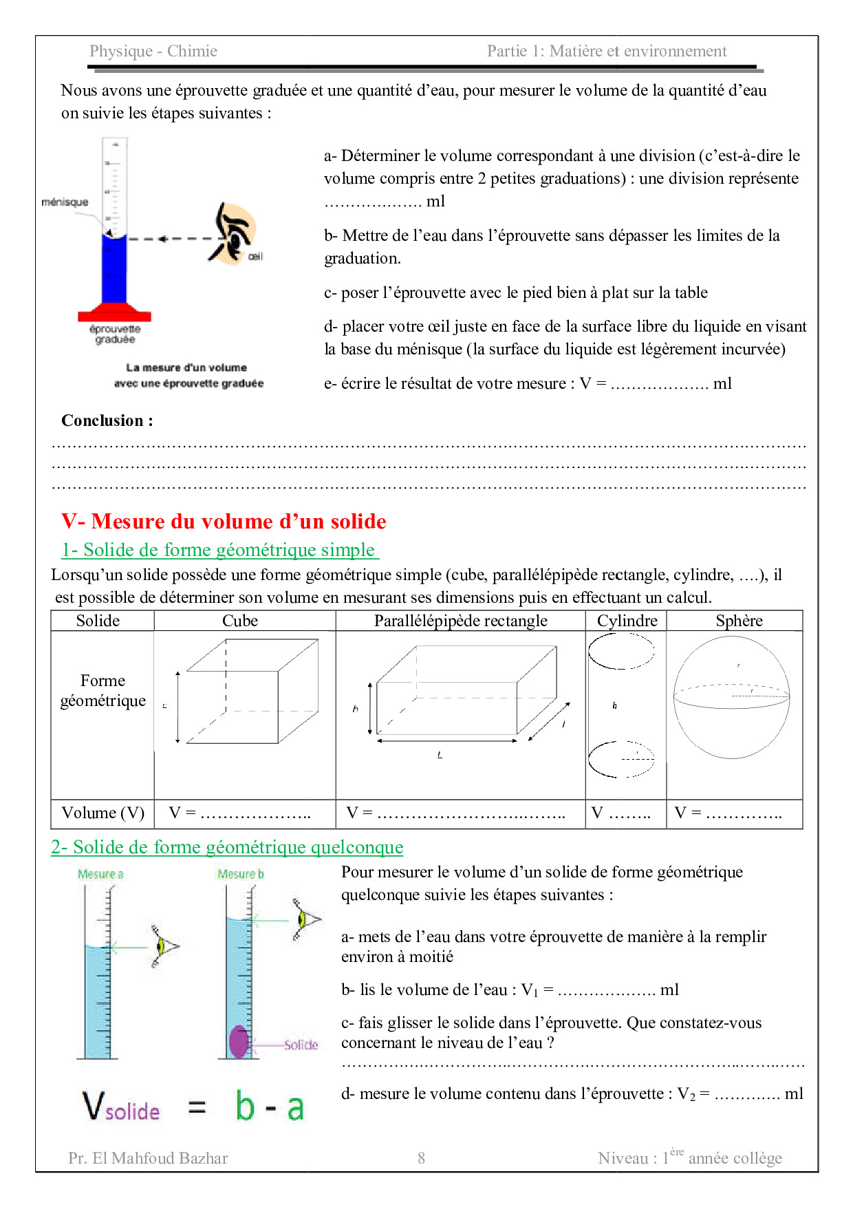 Mesure du volume des solides et des liquides - Activités 1 - AlloSchool