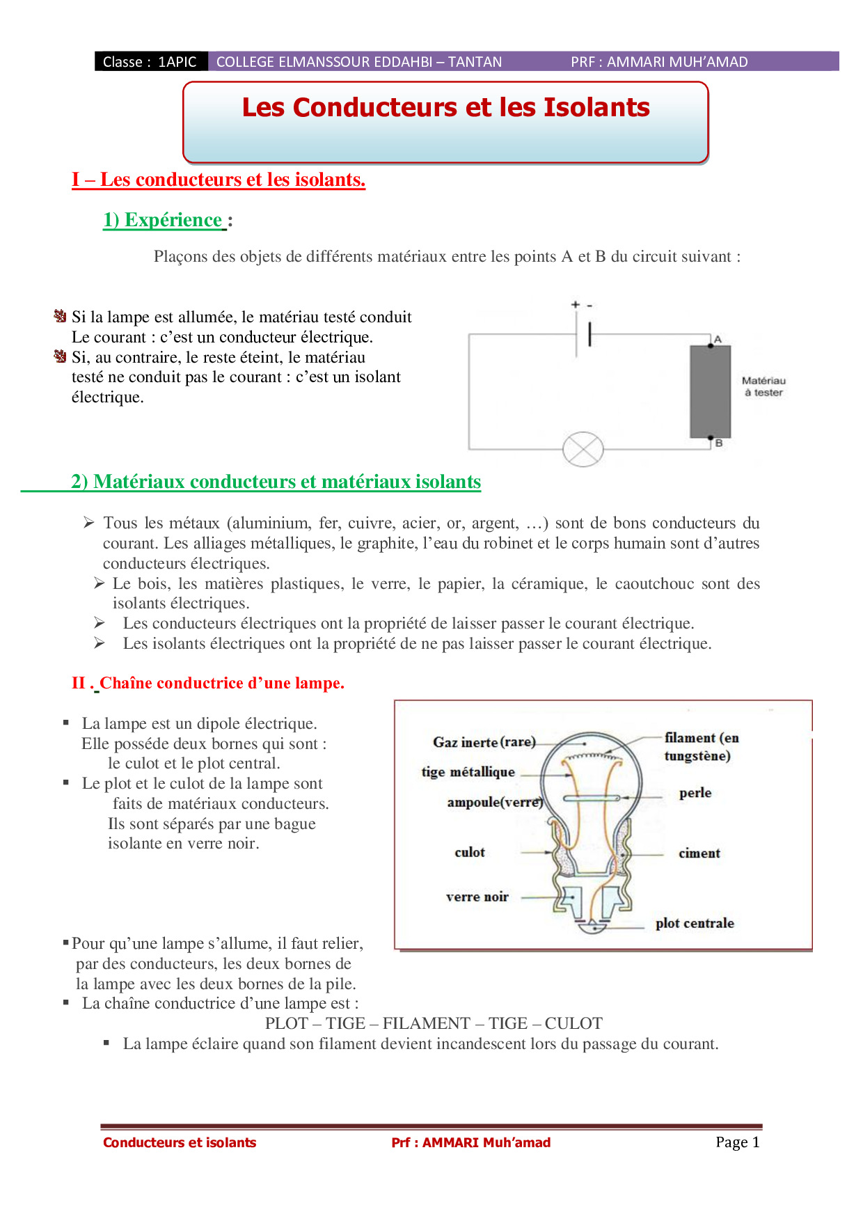 Les conducteurs et les isolants - Résumé de cours 1 - AlloSchool