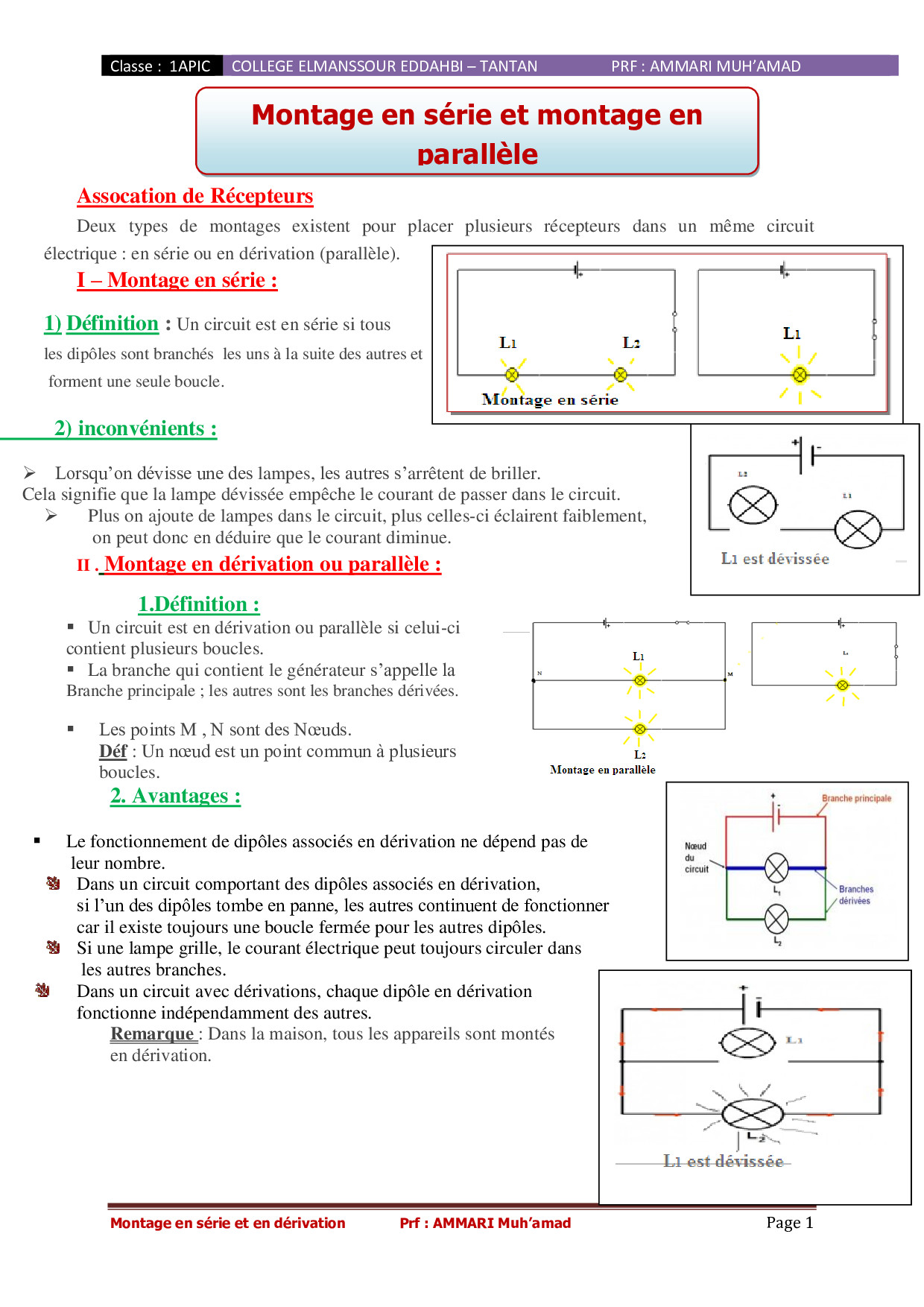 Montage en série et montage en parallèle - Résumé de cours 1 - AlloSchool