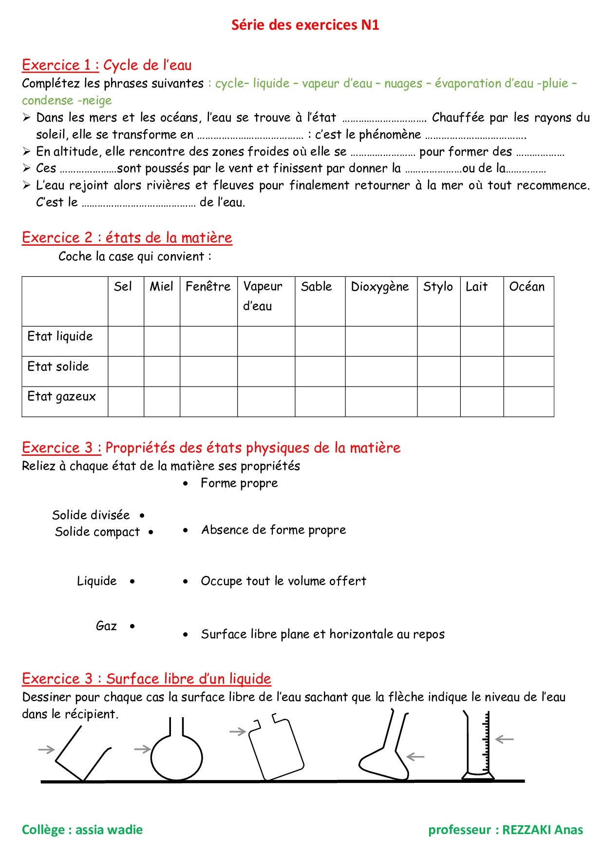 Mesure de la masse des solides et des liquides - Série d'exercices 1 ...