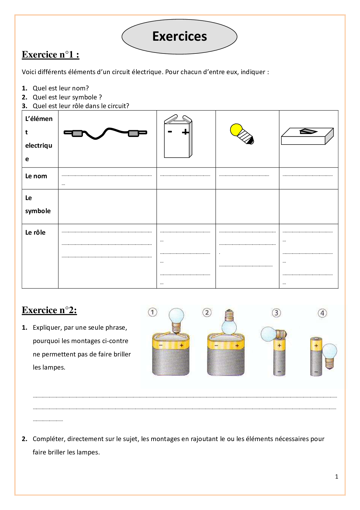 Le circuit électrique simple - Exercices non corrigés 7 - AlloSchool