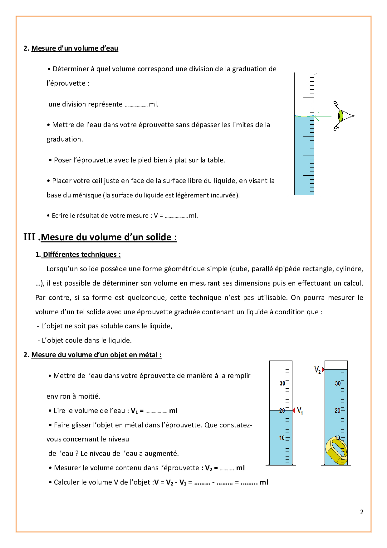 Mesure du volume des liquides et des solides - Résumé de cours 6 ...