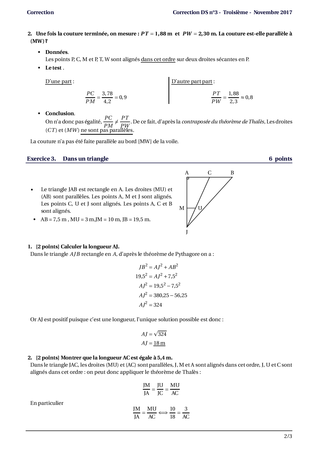Corrigé devoir 3 - AlloSchool