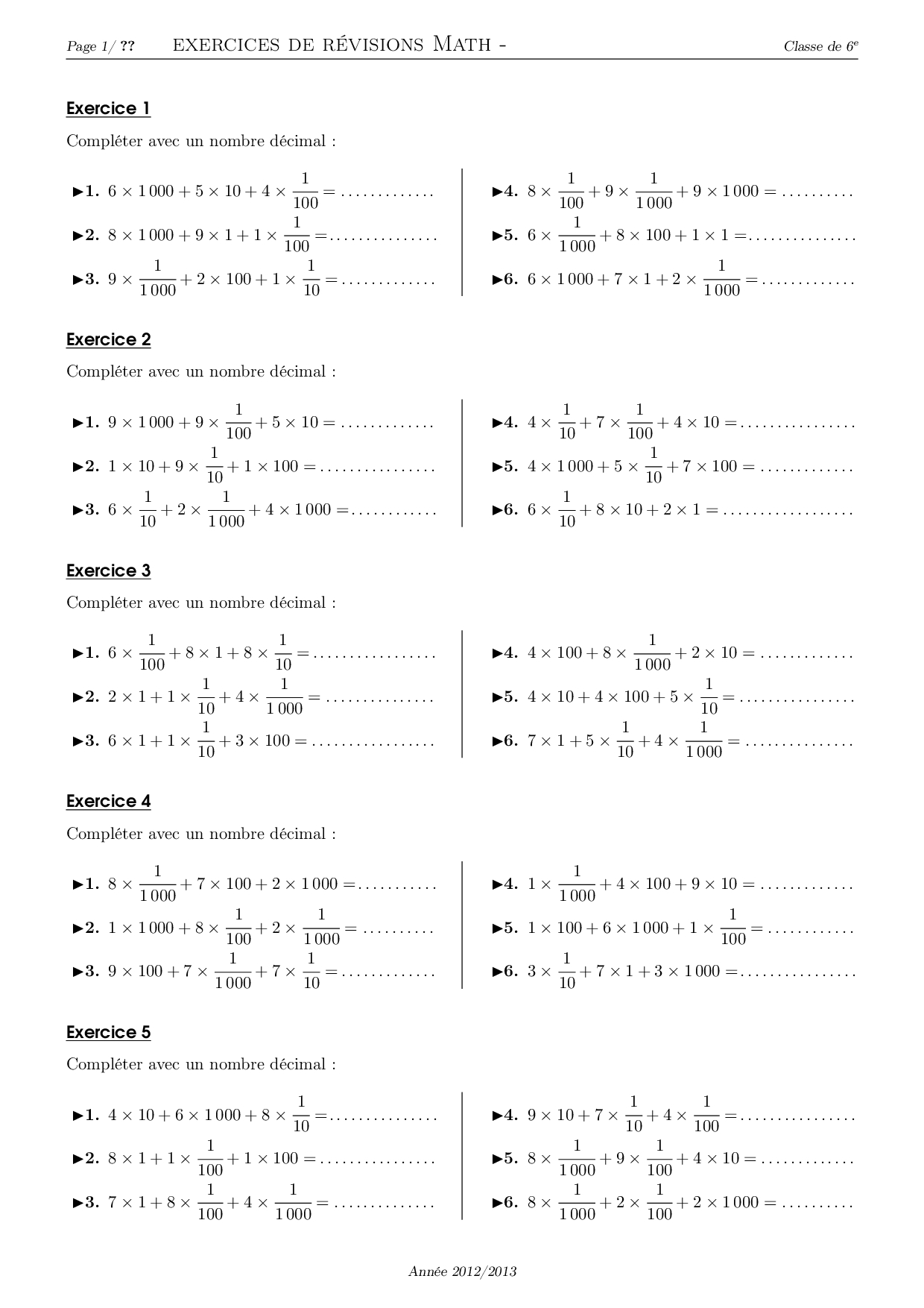 Décomposition des nombres décimaux - Série d'exercices 2 - AlloSchool