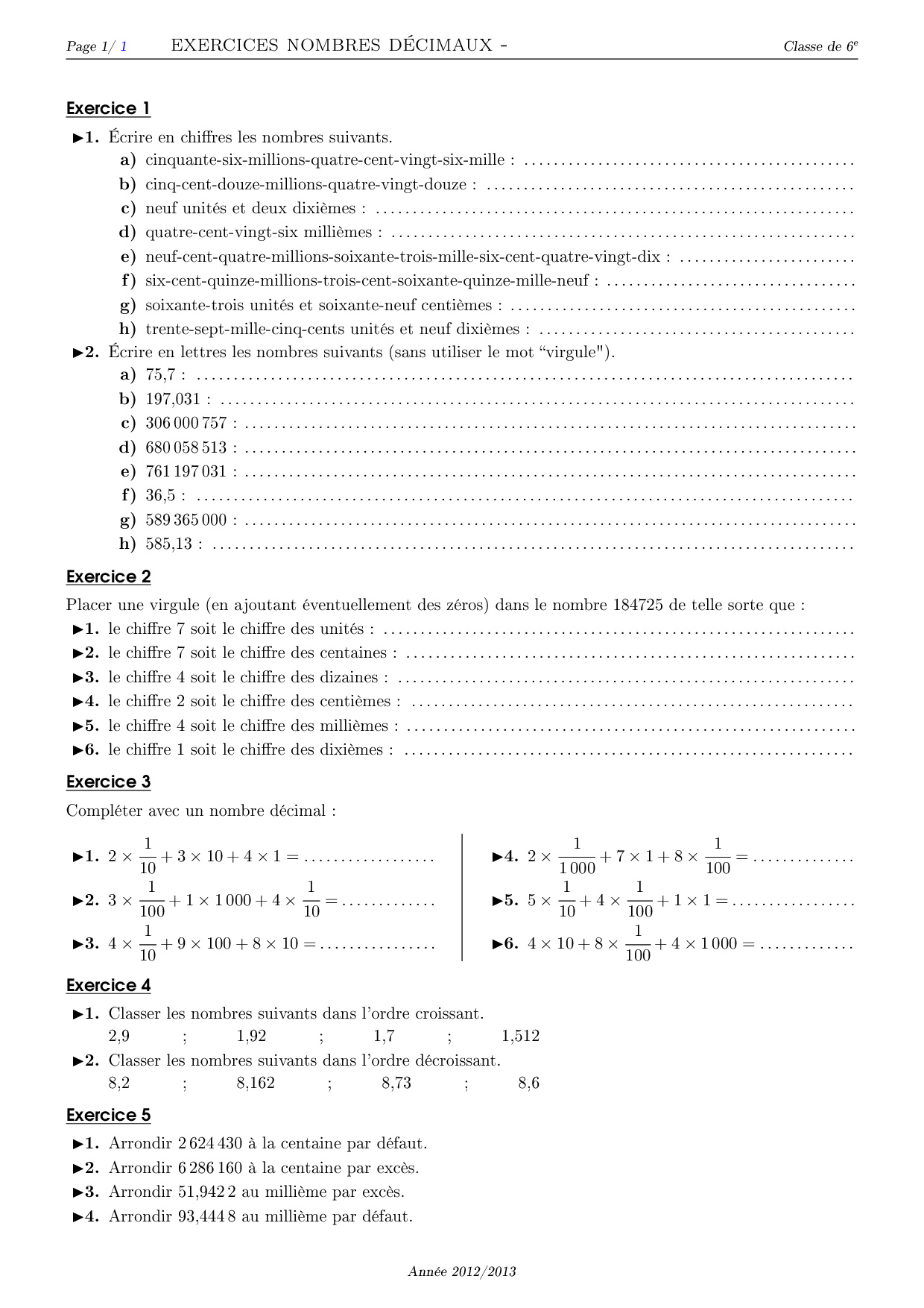 Exercices nombres décimaux 4 - AlloSchool