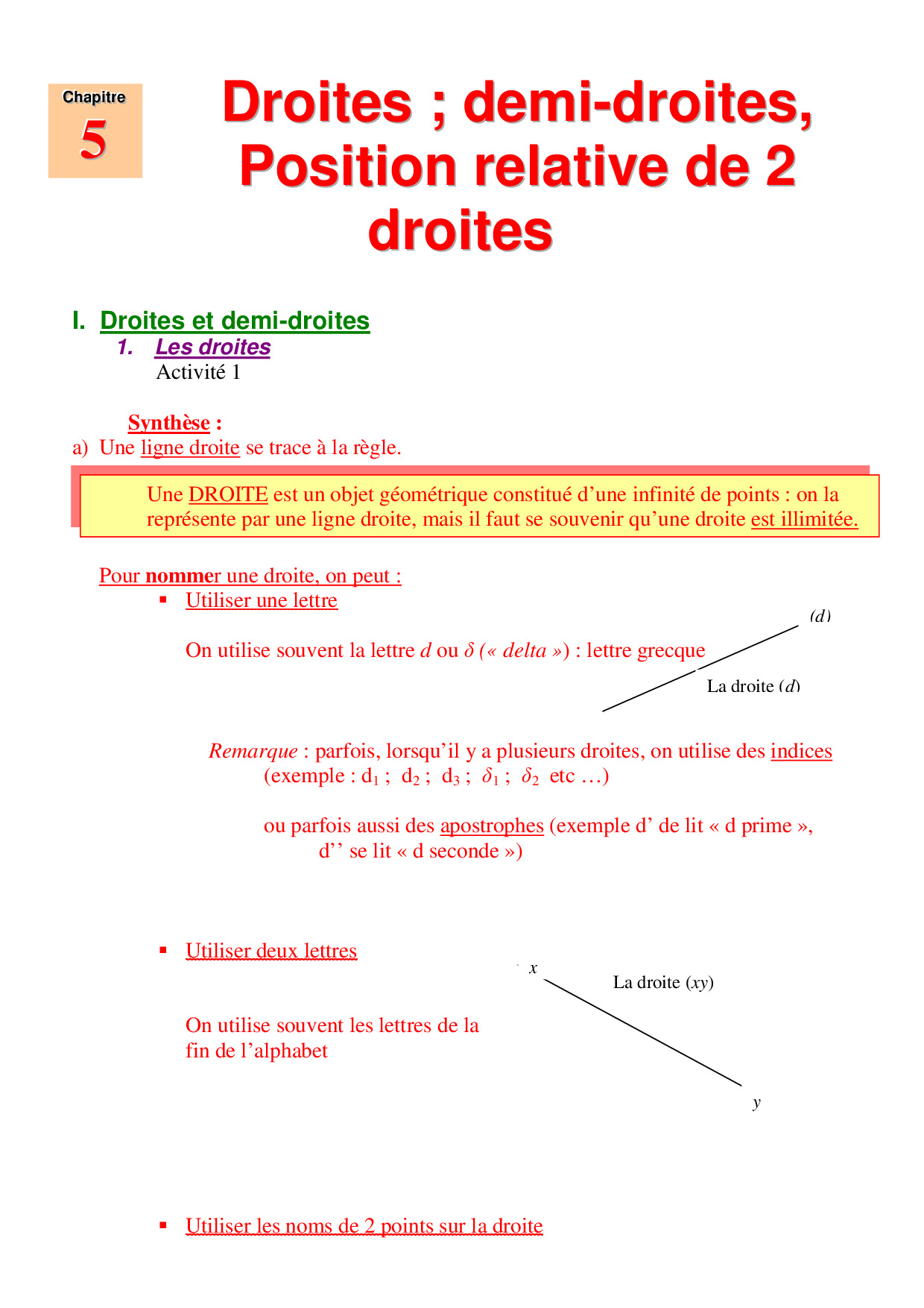 Droites, demi-droites et position relative de 2 droites - Cours ...