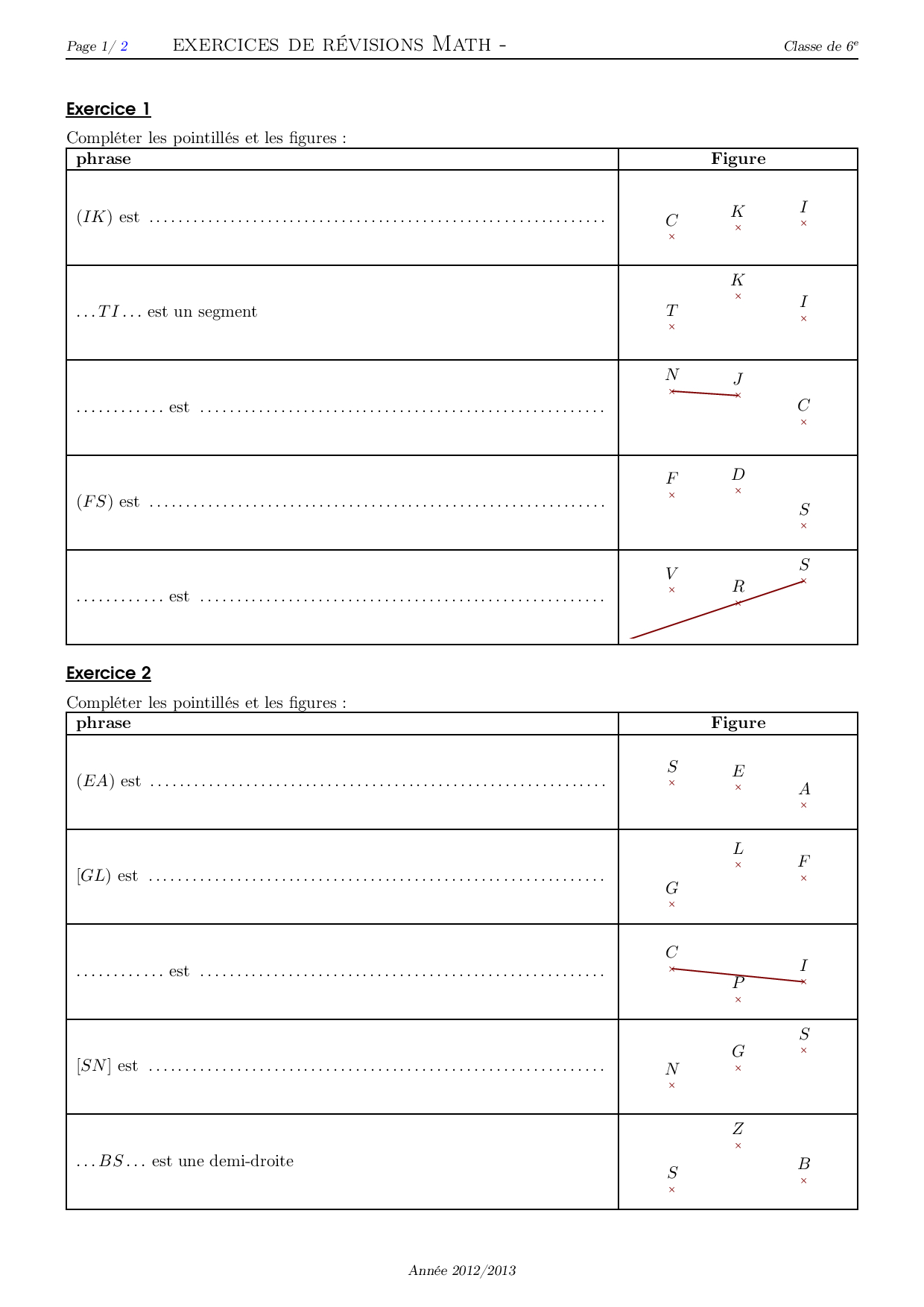 Droites, demi-droites & segments - Série d'exercices 2 - AlloSchool