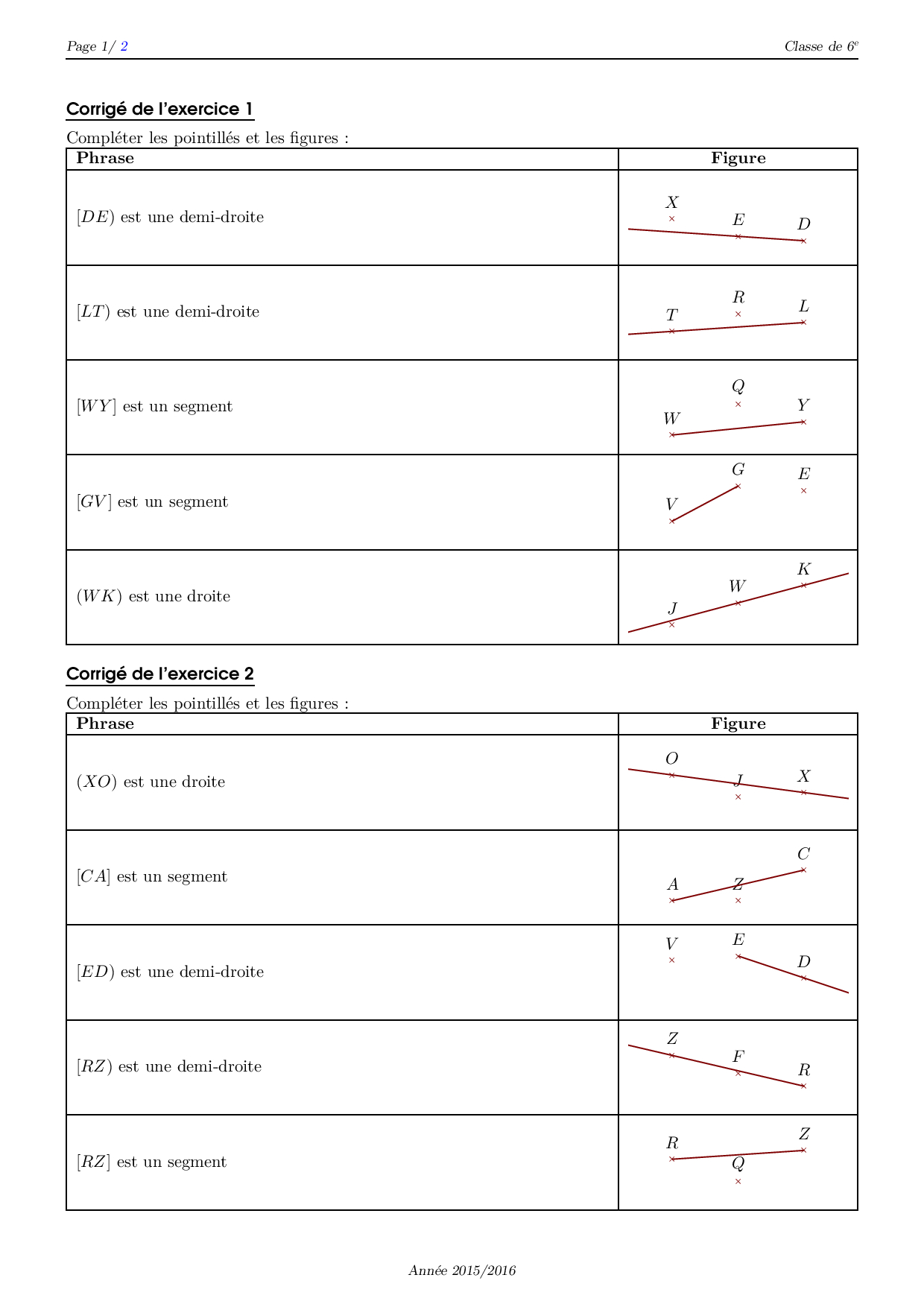 Droites, demi-droites & segments - Corrigé série d'exercices 3 - AlloSchool