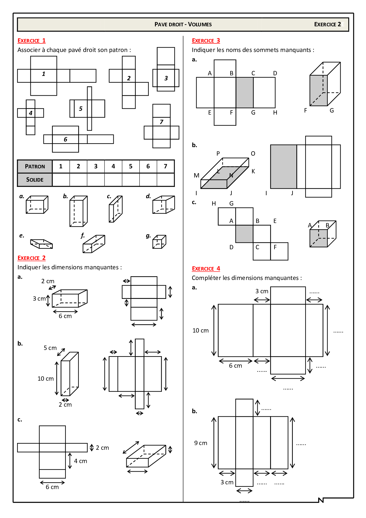 Patrons de pavés droits - Exercices - AlloSchool