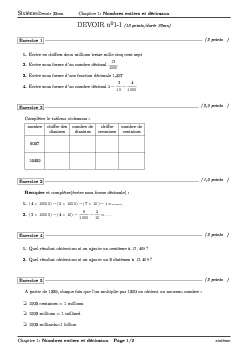 Devoir 1 - Vocabulaire des nombres décimaux - AlloSchool
