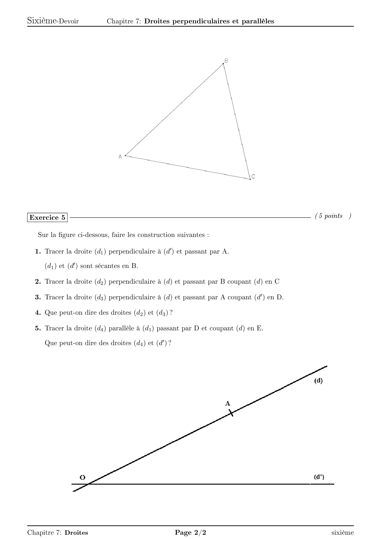 Devoir 15 - Droites perpendiculaires et parallèles et propriétés ...