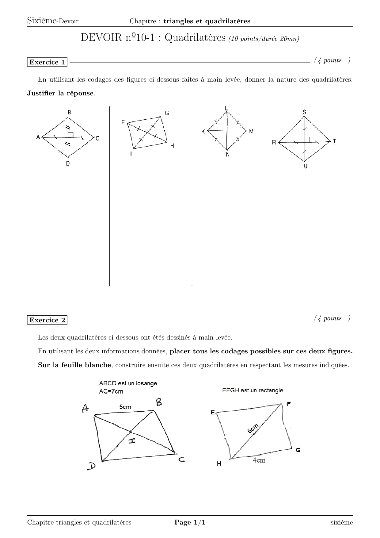 Devoir 6 - Triangles et quadrilatères - AlloSchool