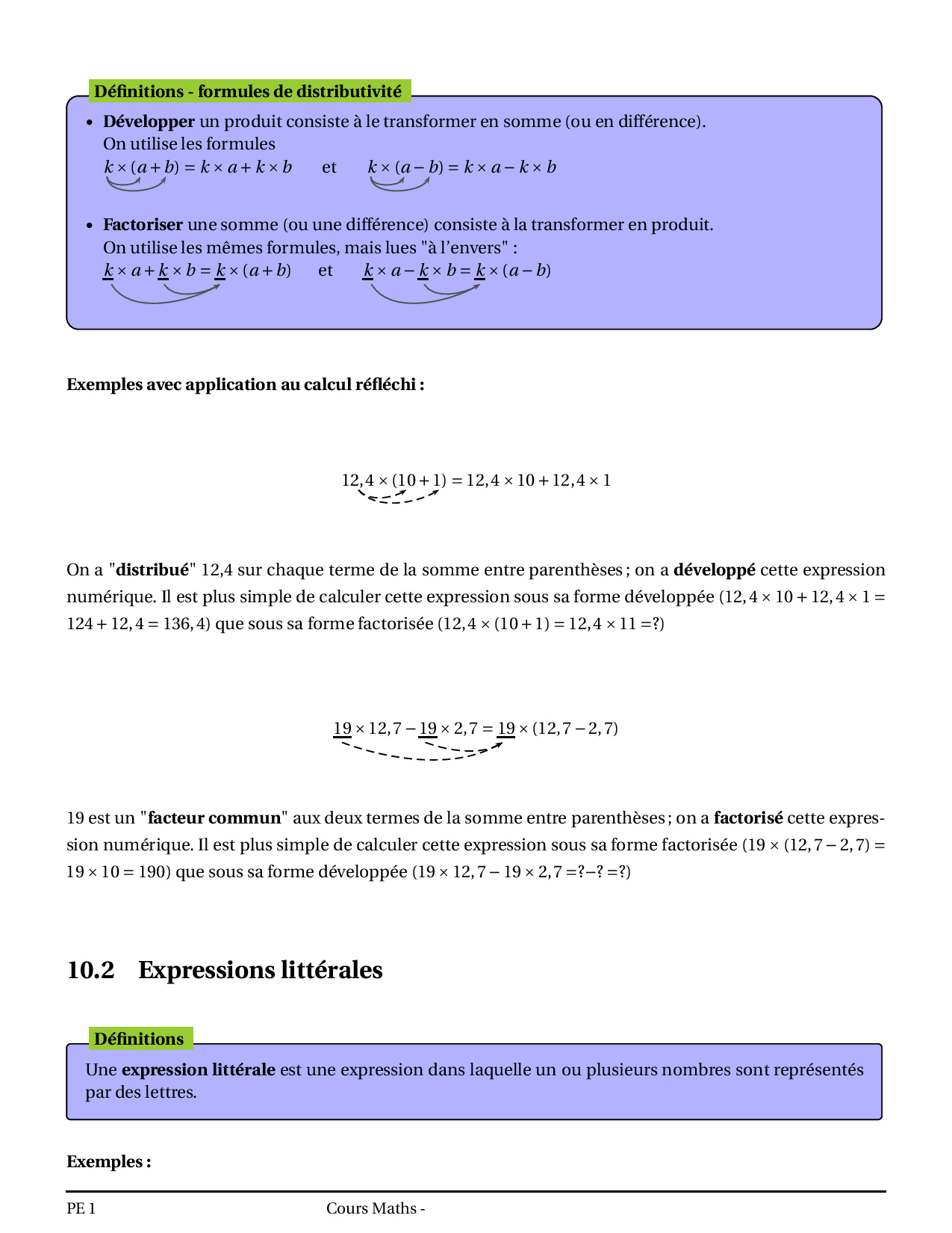 Calcul littéral et distributivité - Cours - AlloSchool