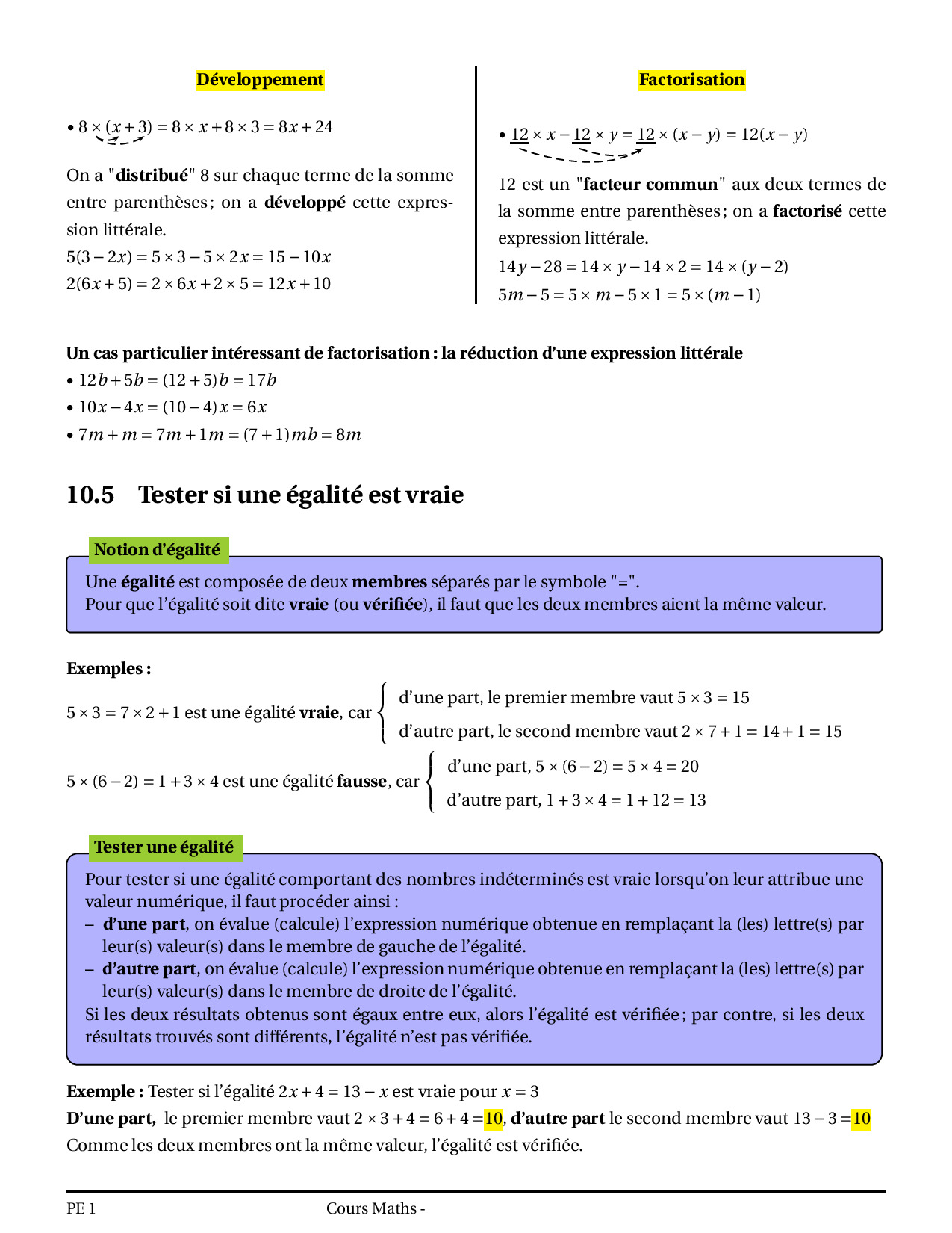 Calcul littéral et distributivité - Cours - AlloSchool