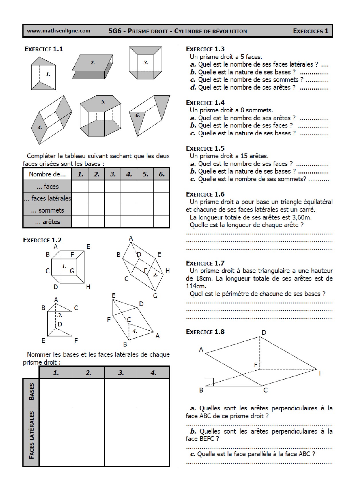 Propriétés du prisme droit - Exercices - AlloSchool