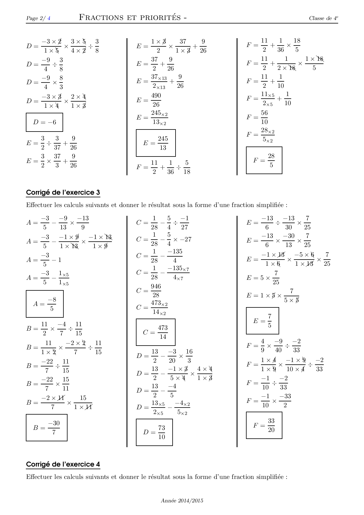 Fractions Et Priorit s Corrig S rie D exercices 4 AlloSchool Fractions Et Priorit s Corrig S rie D exercices 4 AlloSchool