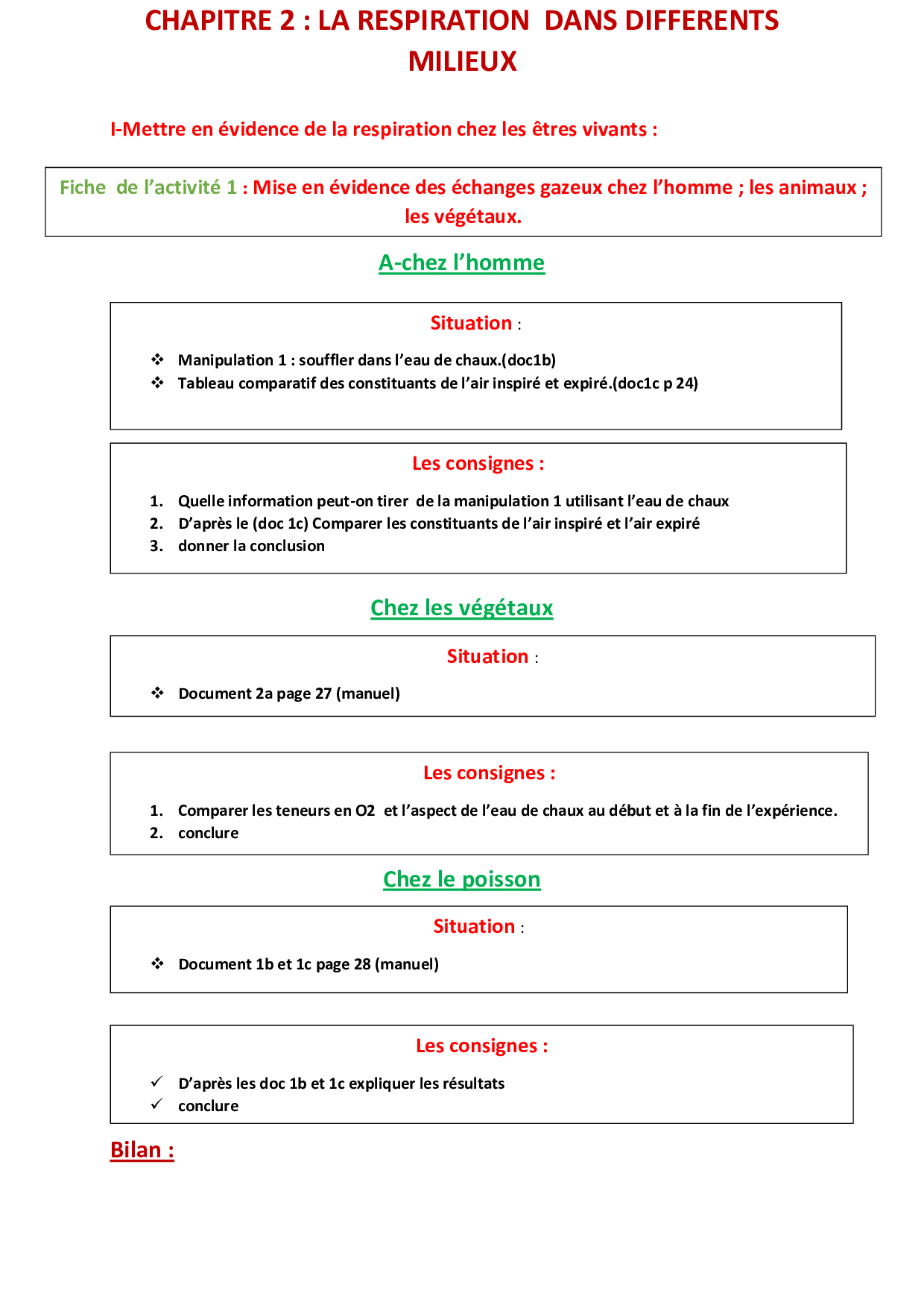 La respiration dans différents milieux - Fiche pédagogique - AlloSchool