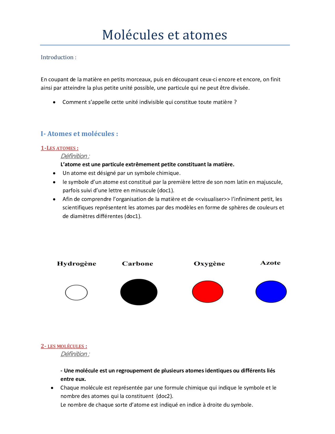 Les molécules et les atomes - Cours 1 - AlloSchool