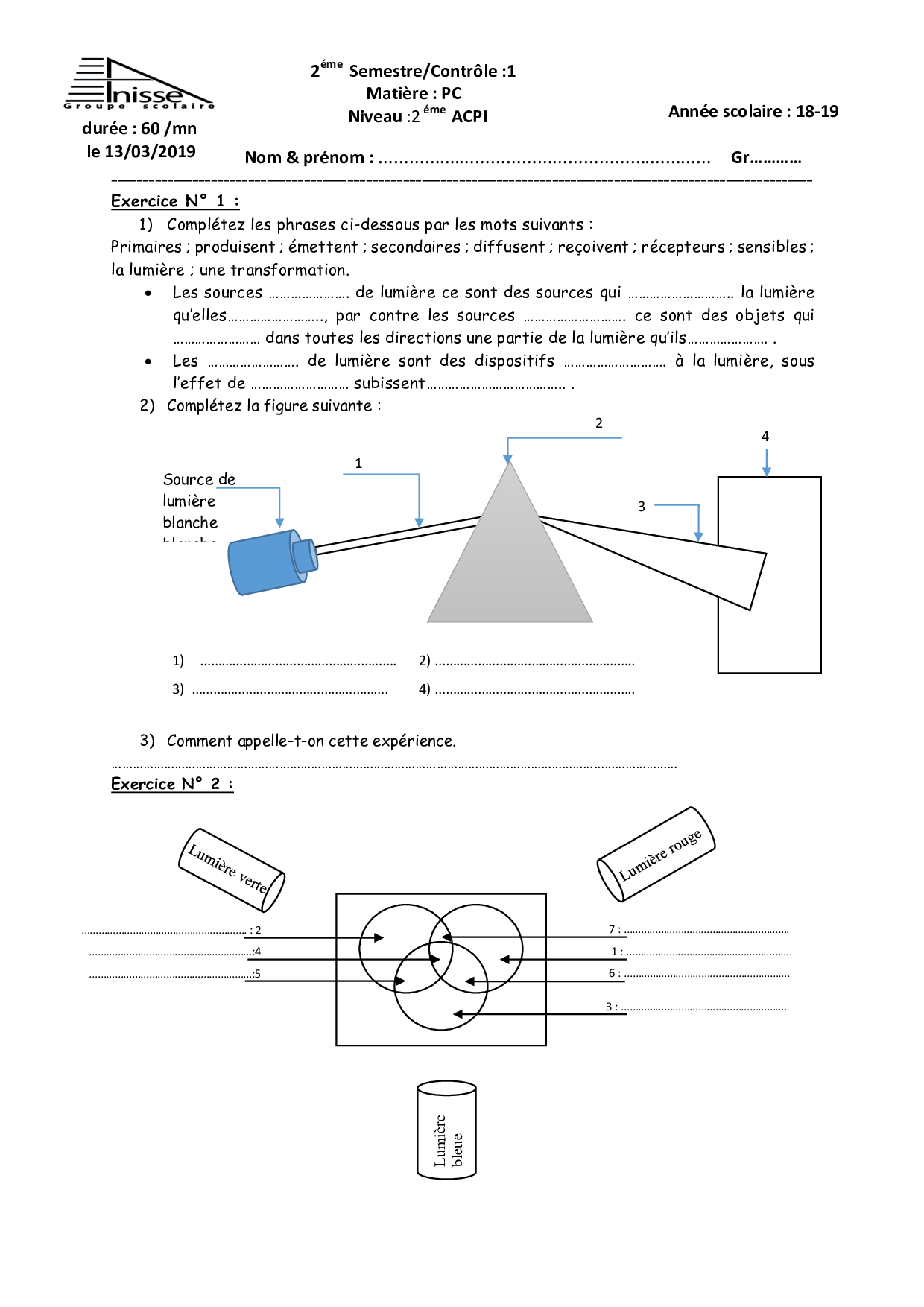 Devoir 1 Modèle 1 - Physique Chimie 2AC Semestre 2 - AlloSchool